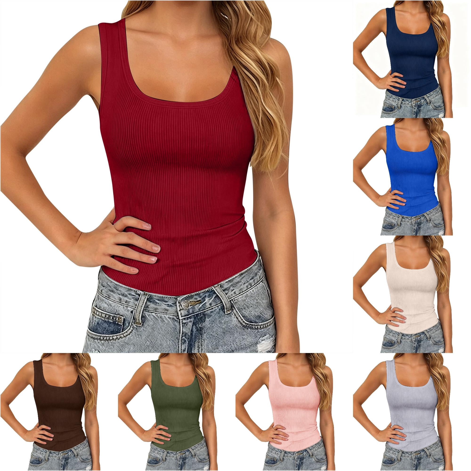 ChoXxx Women's Ribbed Sleeveless Top Casual Fashionable Red L - Walmart.com