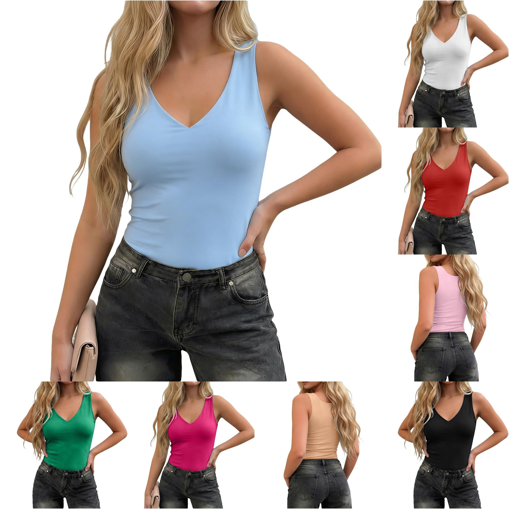 ChoXxx Women's Slim Fit Deep V Neck Sleeveless Tank Top Stretch Soft ...