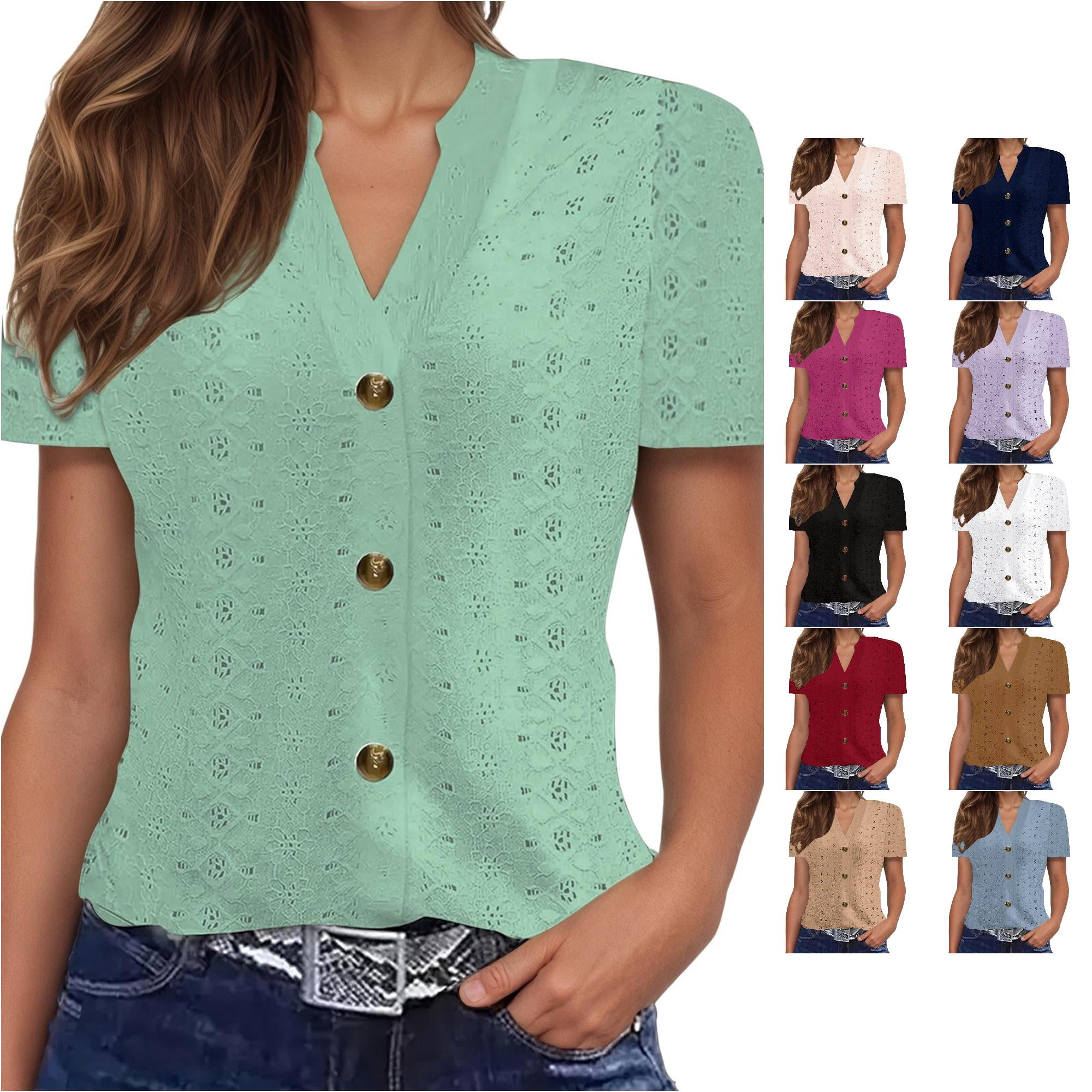 ChoXxx Women's Trendy Everyday Short Sleeve Classic Plain Top with ...
