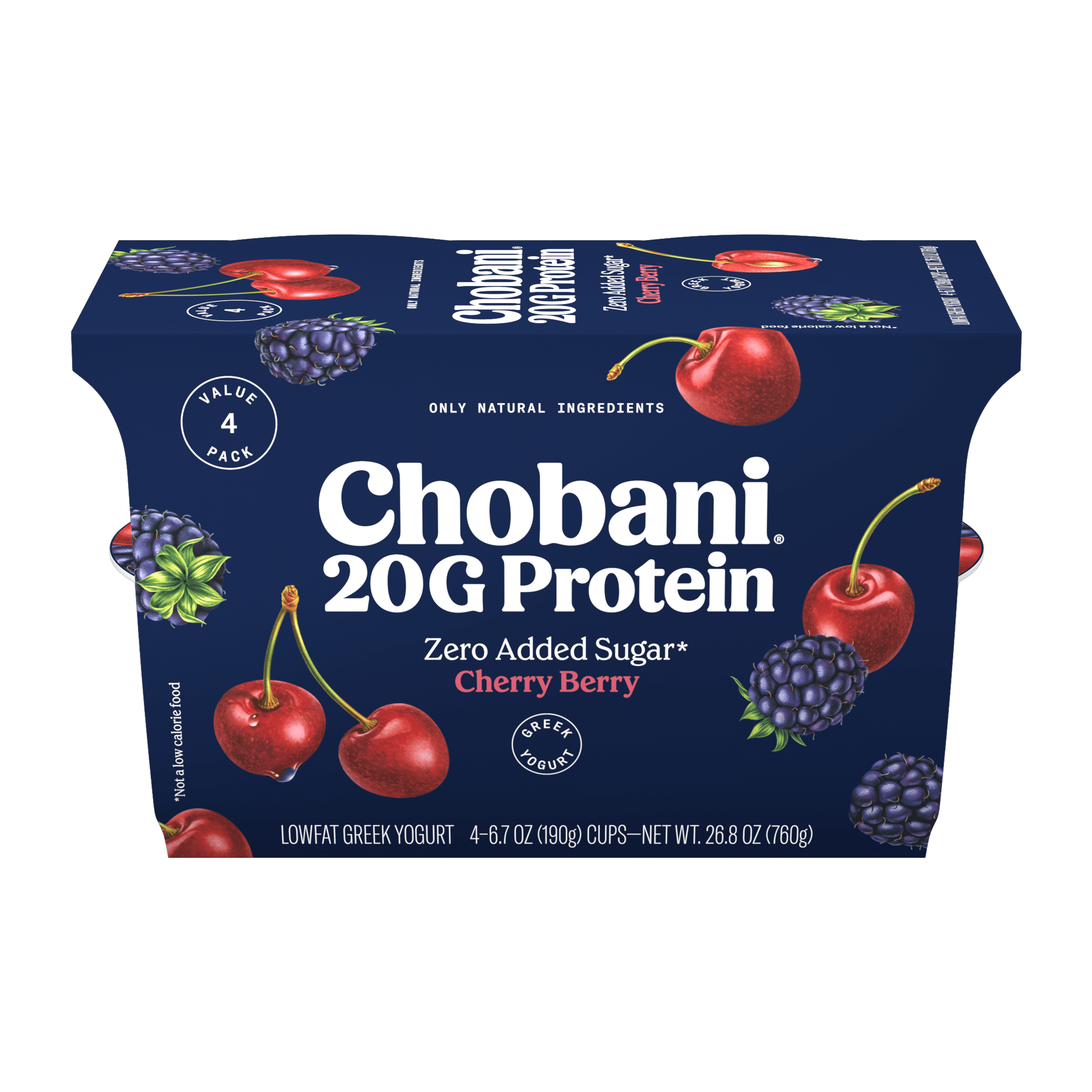 Chobani 20G Protein Low-Fat Greek Yogurt Cherry Berry 6.7oz 4 Pack ...