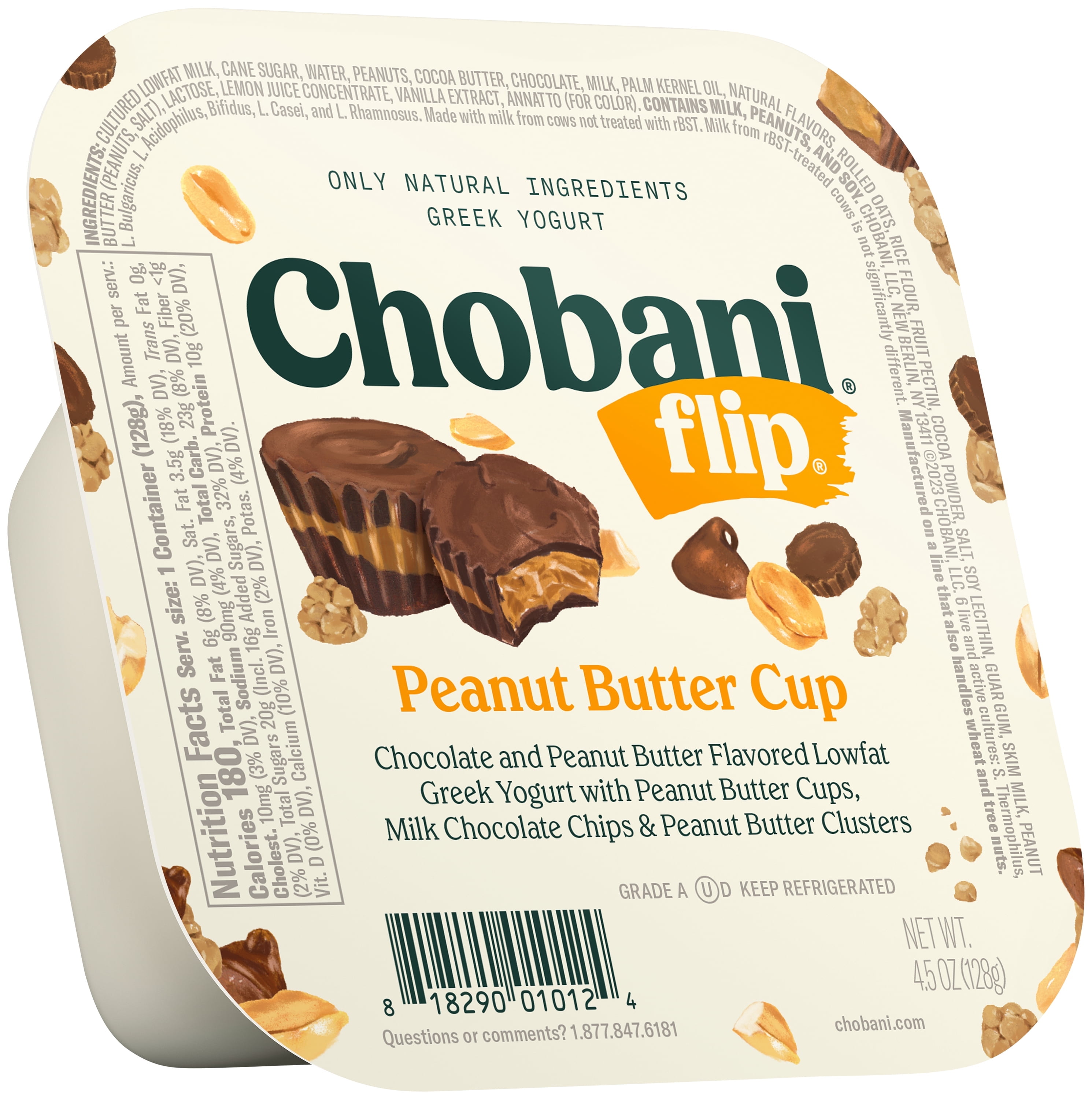 Chobani Non-Fat Greek Yogurt, Peanut Butter Cup 4.5 oz Cup - Walmart ...