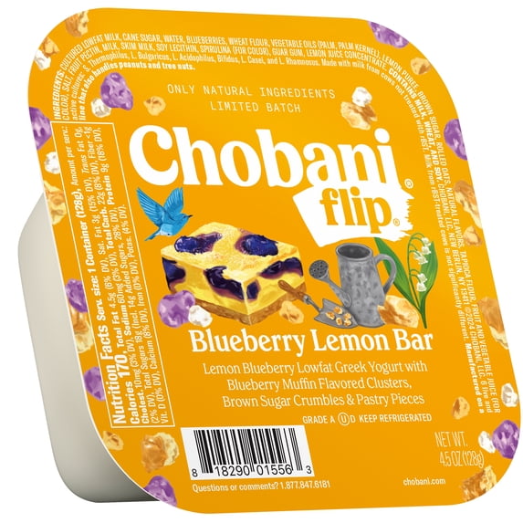 Chobani Flip Low-Fat Greek Yogurt Limited Batch Blueberry Lemon Bar 4 ...