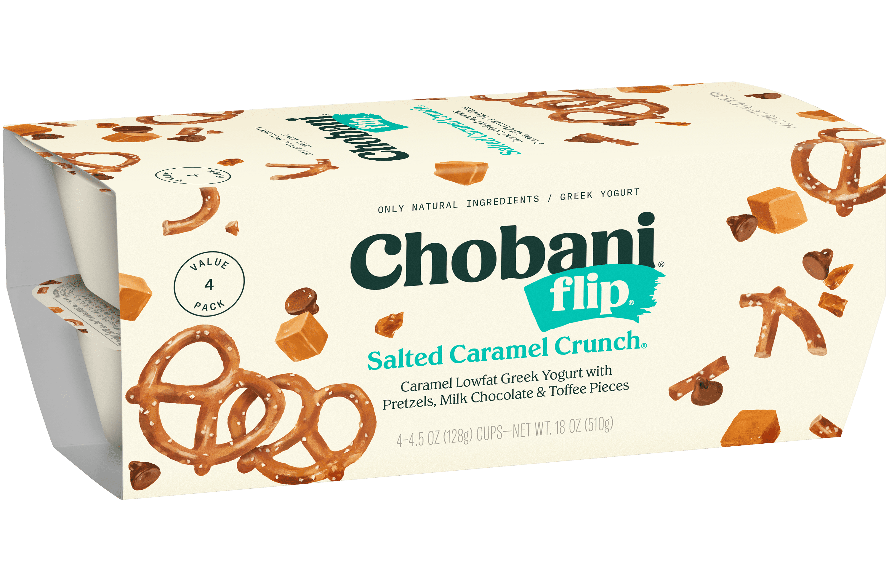 Chobani Flip Low-Fat Greek Yogurt Salted Caramel Crunch 4.5oz 4 Pack ...