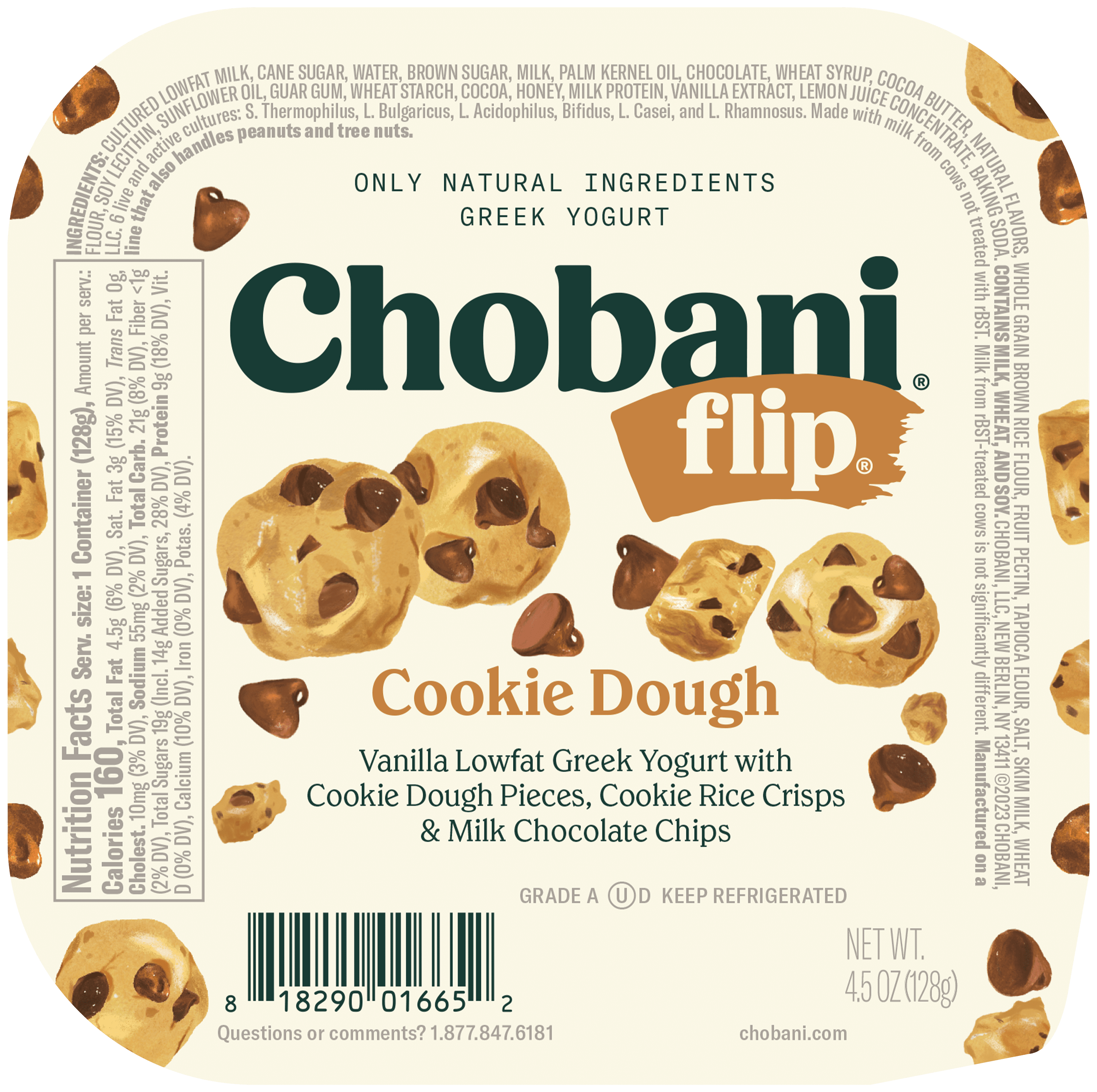 Chobani Flip Low-Fat Greek Yogurt Chocolate Chip Cookie Dough 4.5 oz ...