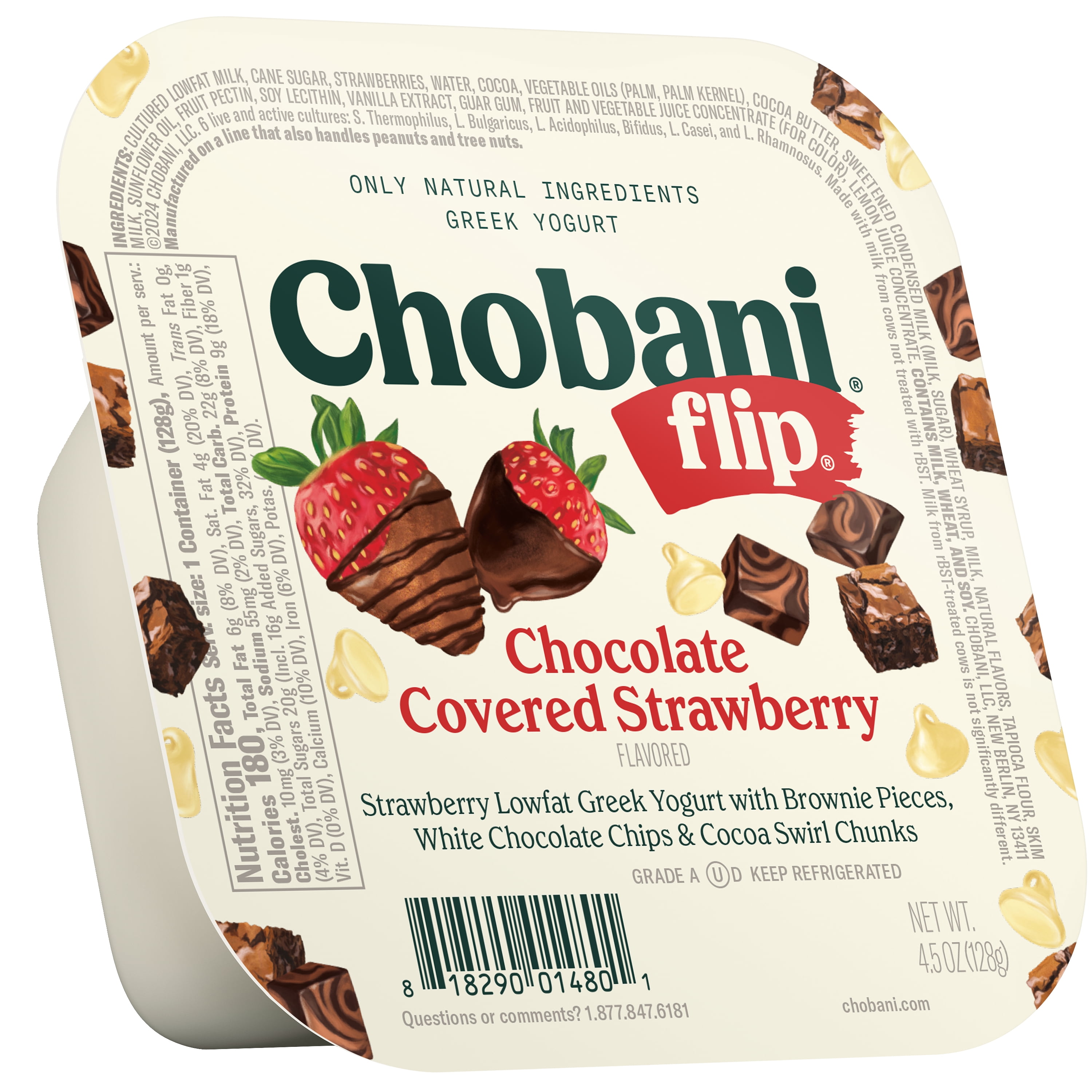 Chobani Flip Low-Fat Greek Yogurt Chocolate Covered Strawberry 4.5 oz Cup - Walmart.com