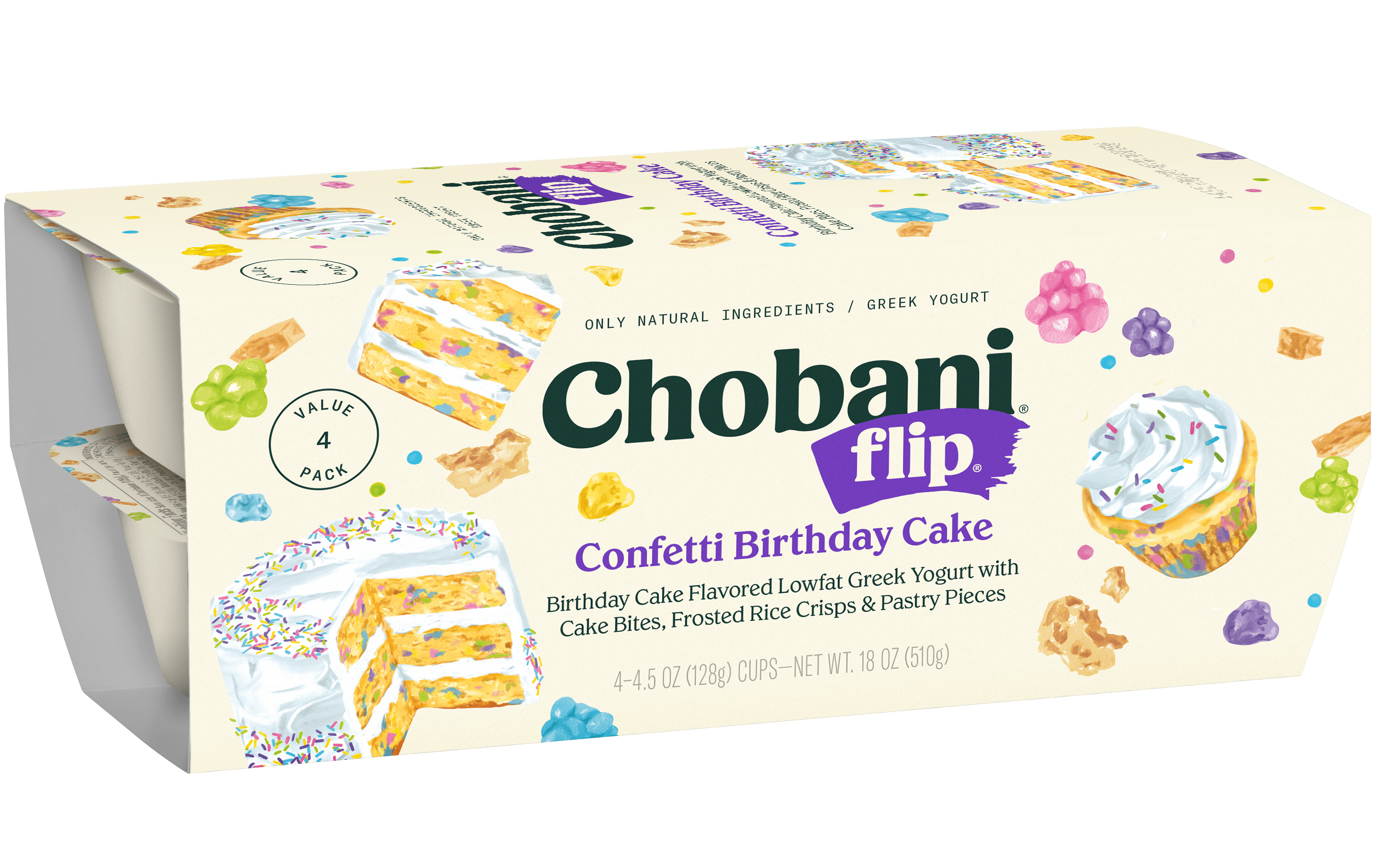 Chobani Flip Low-Fat Greek Yogurt Confetti Birthday Cake 4.5 oz 4PK ...