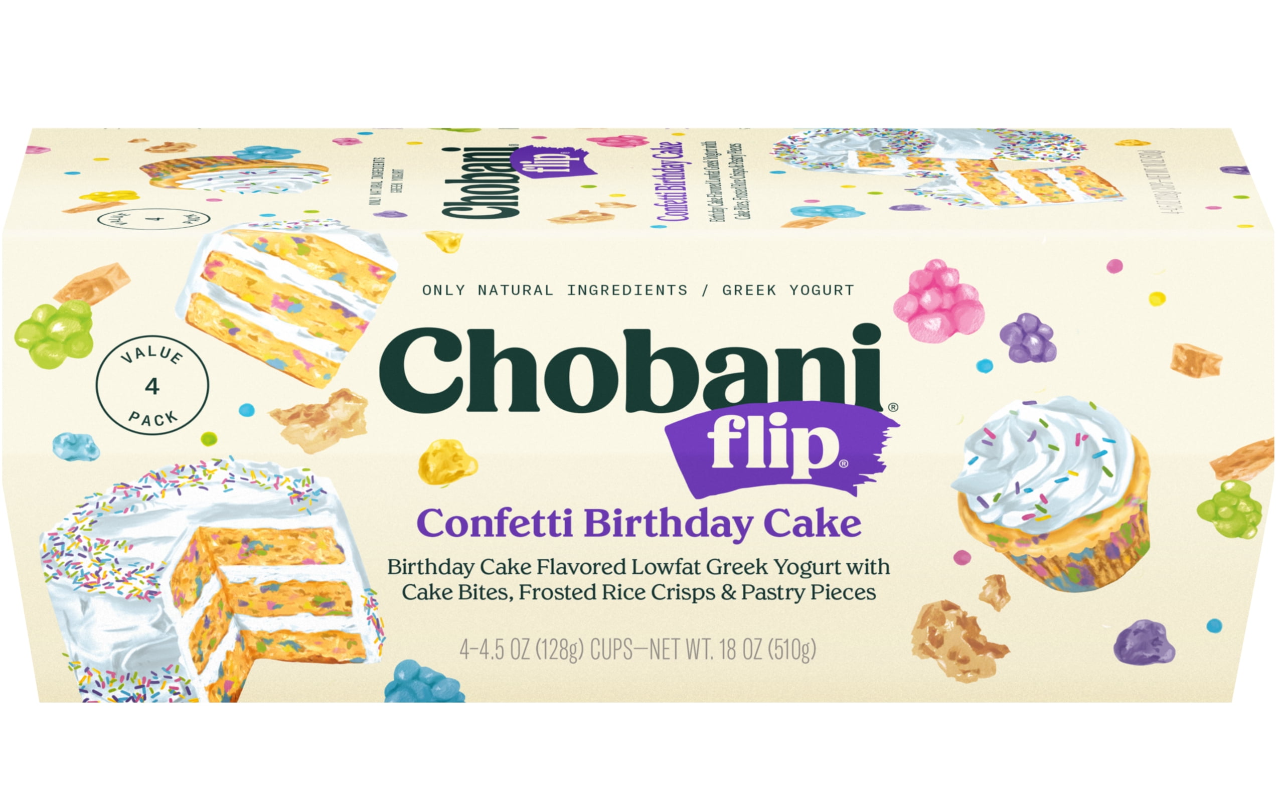 Chobani Flip Low-Fat Greek Yogurt Confetti Birthday Cake 4.5 oz 4PK ...