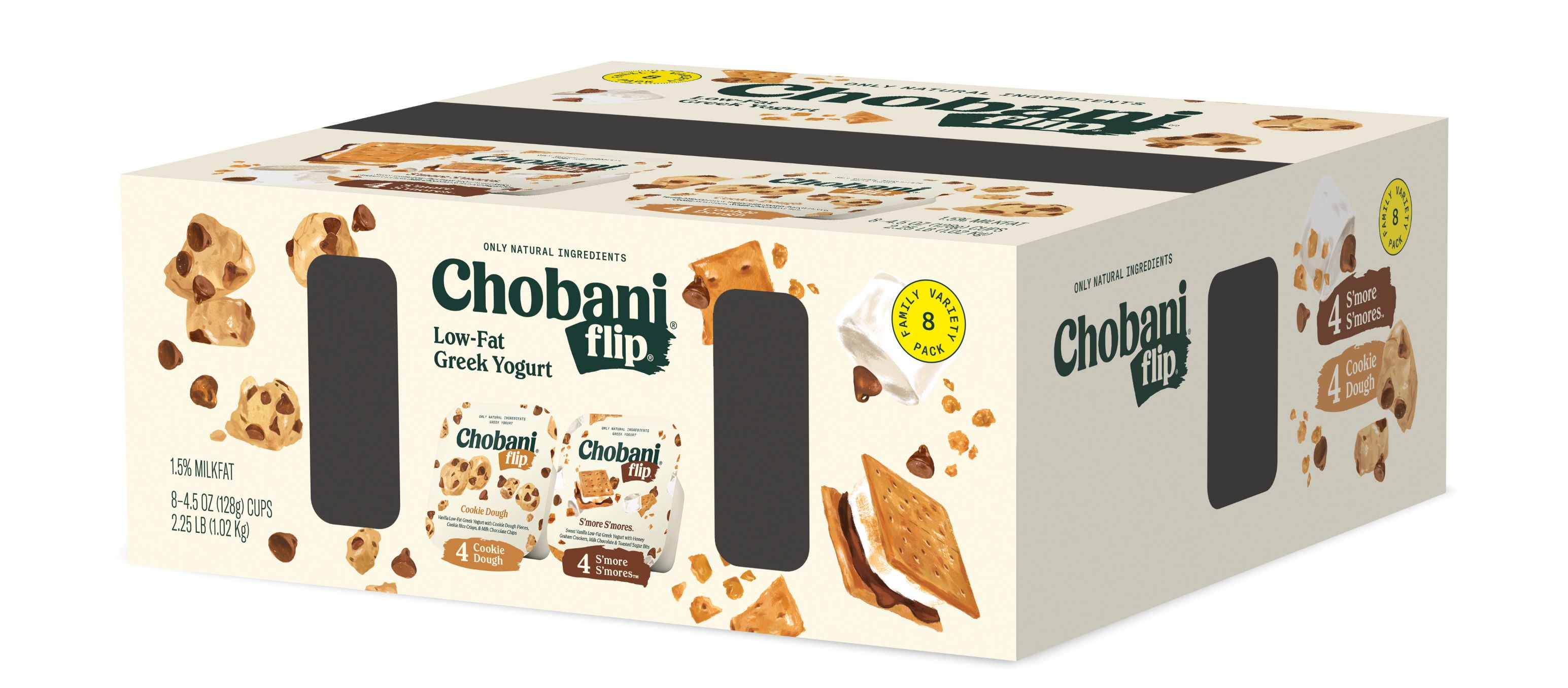 Chobani Low-Fat Greek Yogurt, S'mores & Cookie Dough 8PK Cup - Walmart.com