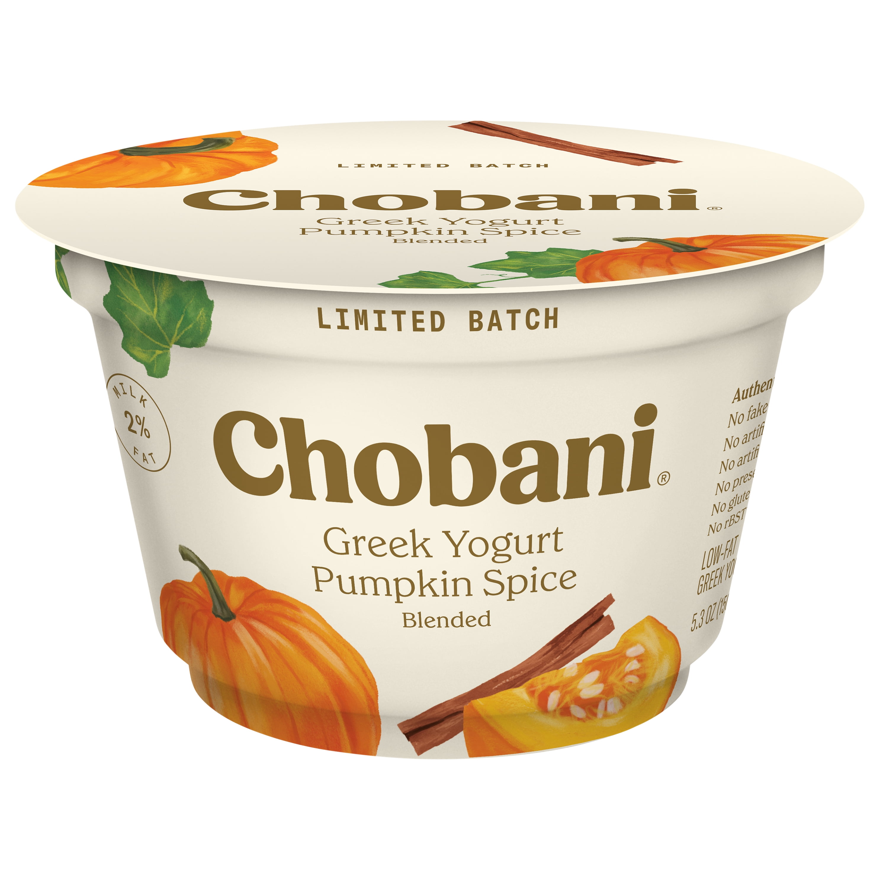 Chobani Non-Fat Greek Yogurt, Pumpkin Spice 5.3 oz Cup - Walmart.com