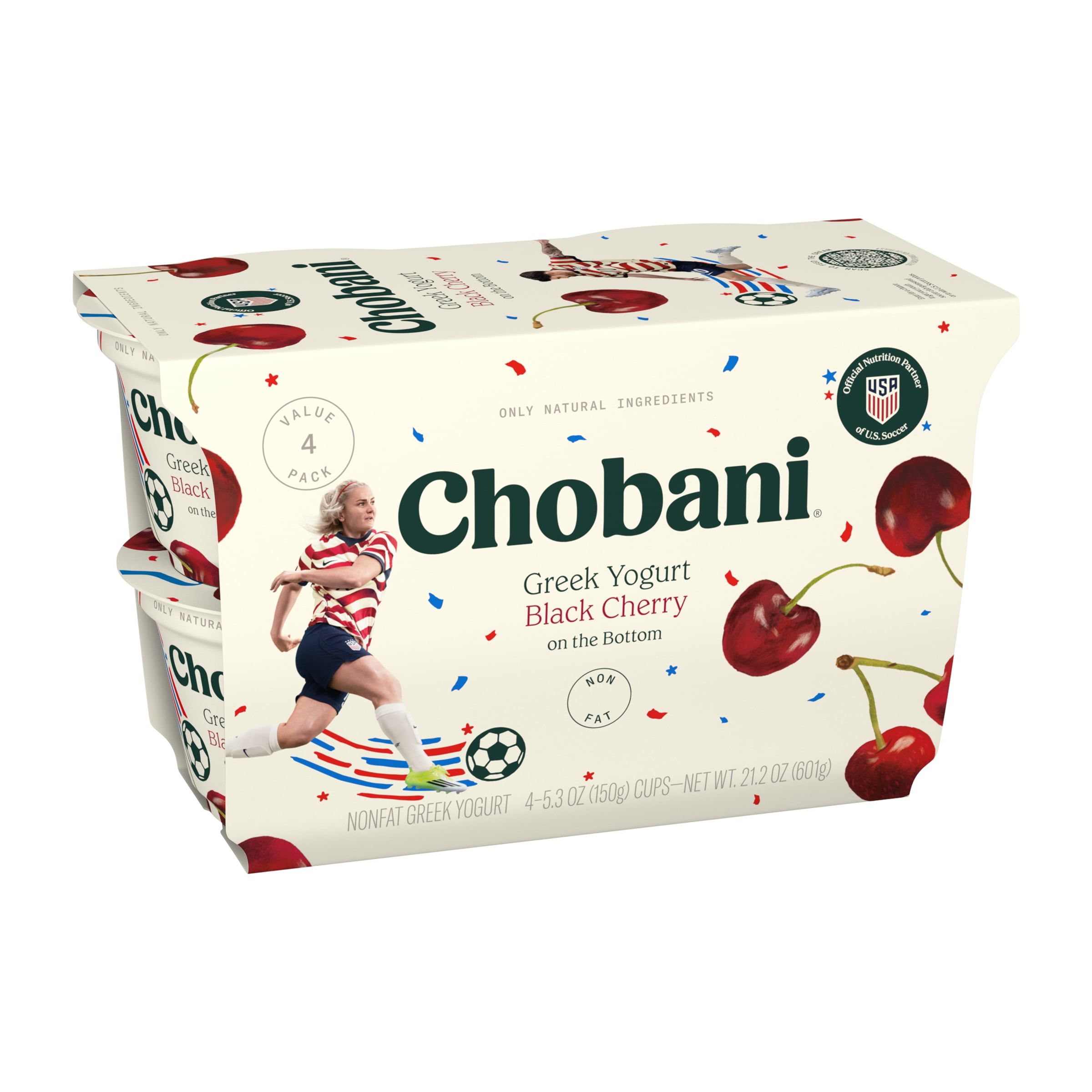 Chobani Non-Fat Greek Yogurt Black Cherry on The Bottom 5.3 oz 4 Pack ...