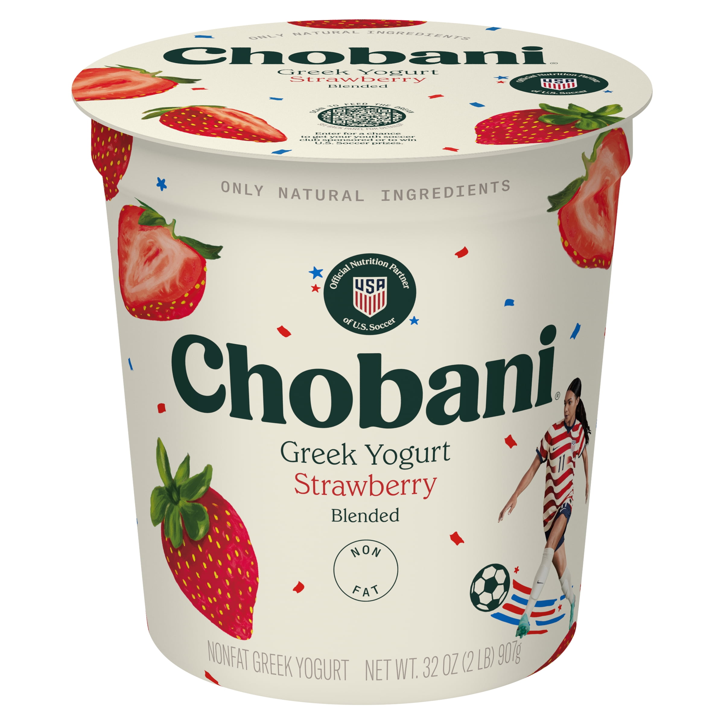 Chobani Non-Fat Greek Yogurt Strawberry Blended 32 oz Tub - Walmart.com