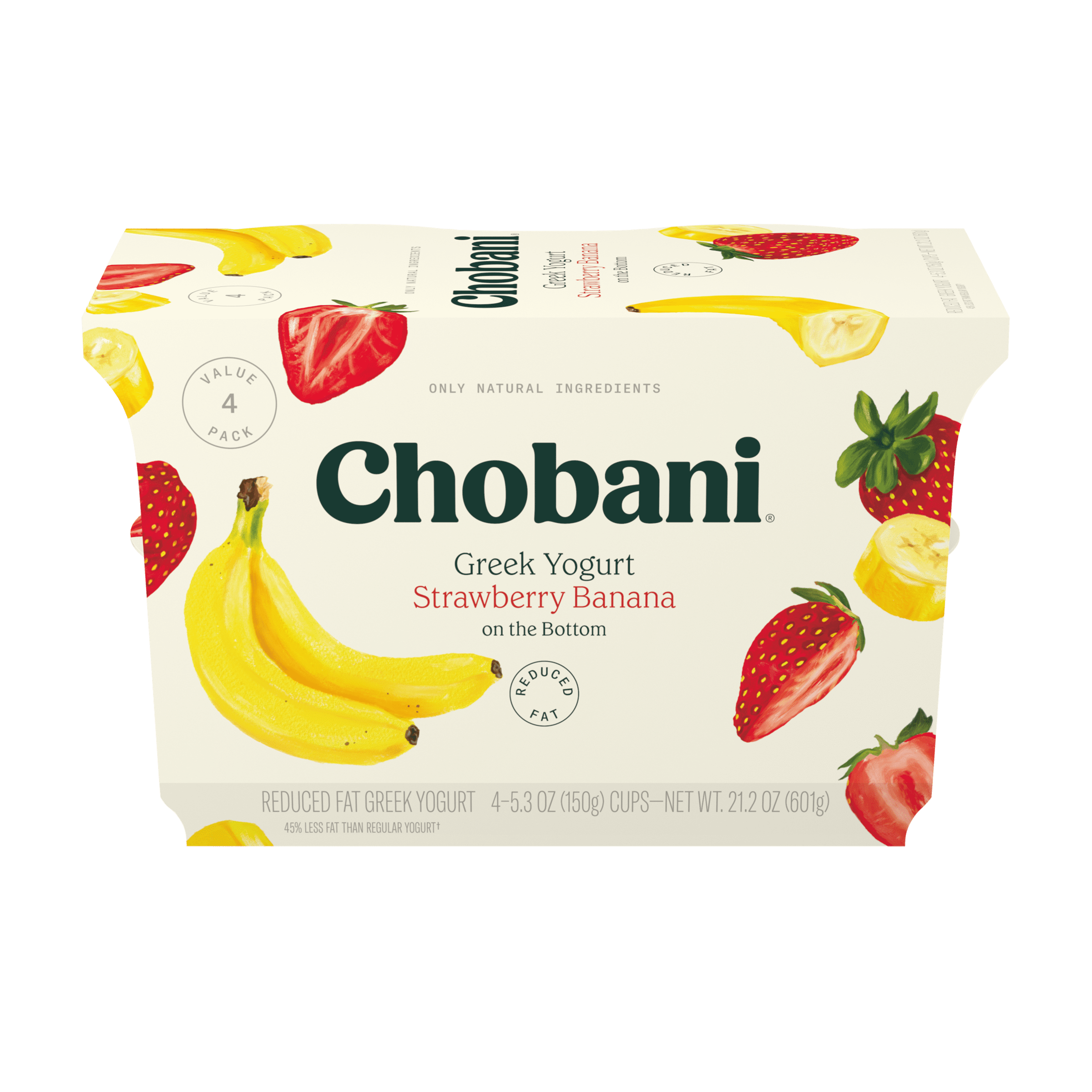 Chobani Reduced Fat Greek Yogurt Strawberry Banana on the Bottom 5.3 oz ...