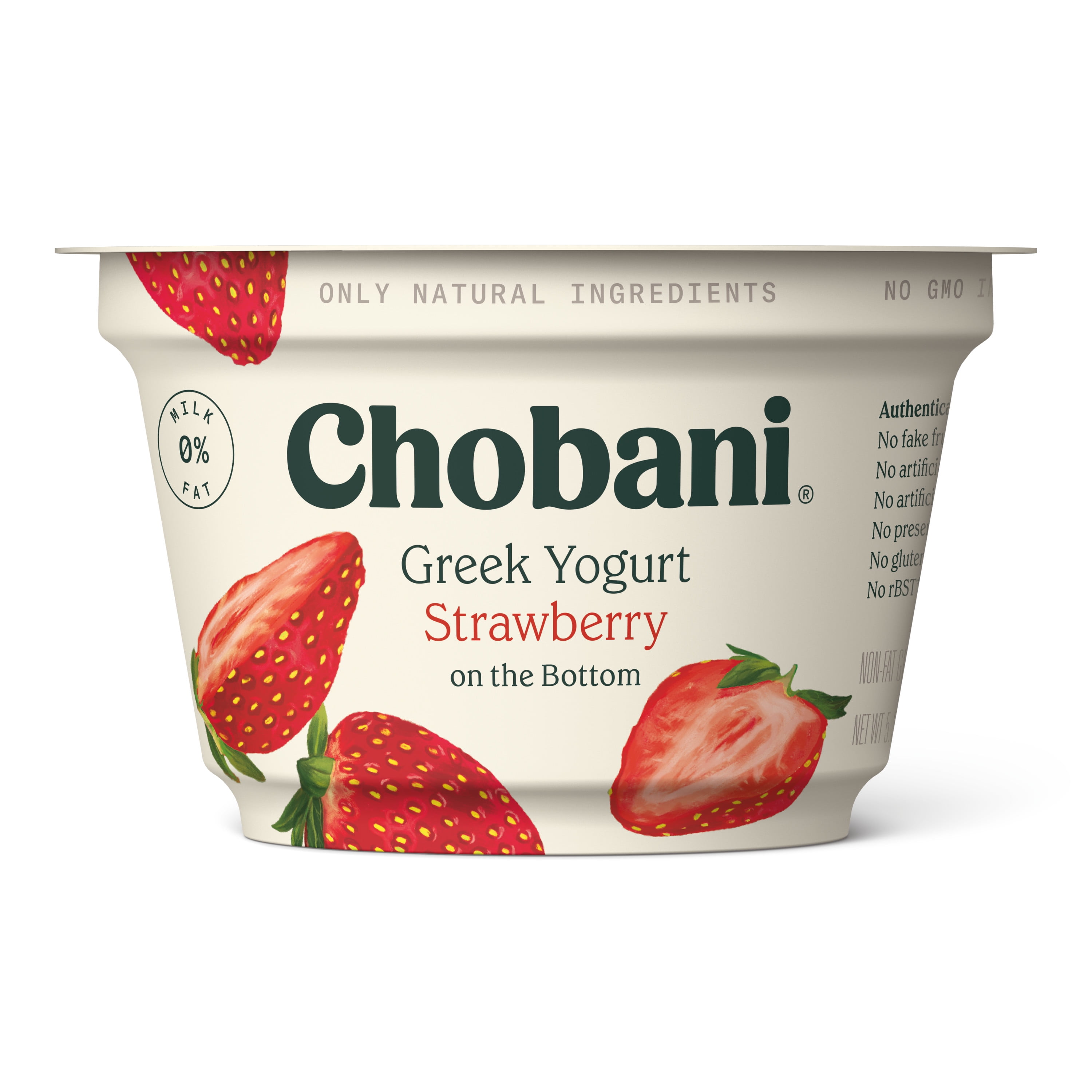Chobani Non-Fat Greek Yogurt, Strawberry on the Bottom 5.3 oz - Walmart.com