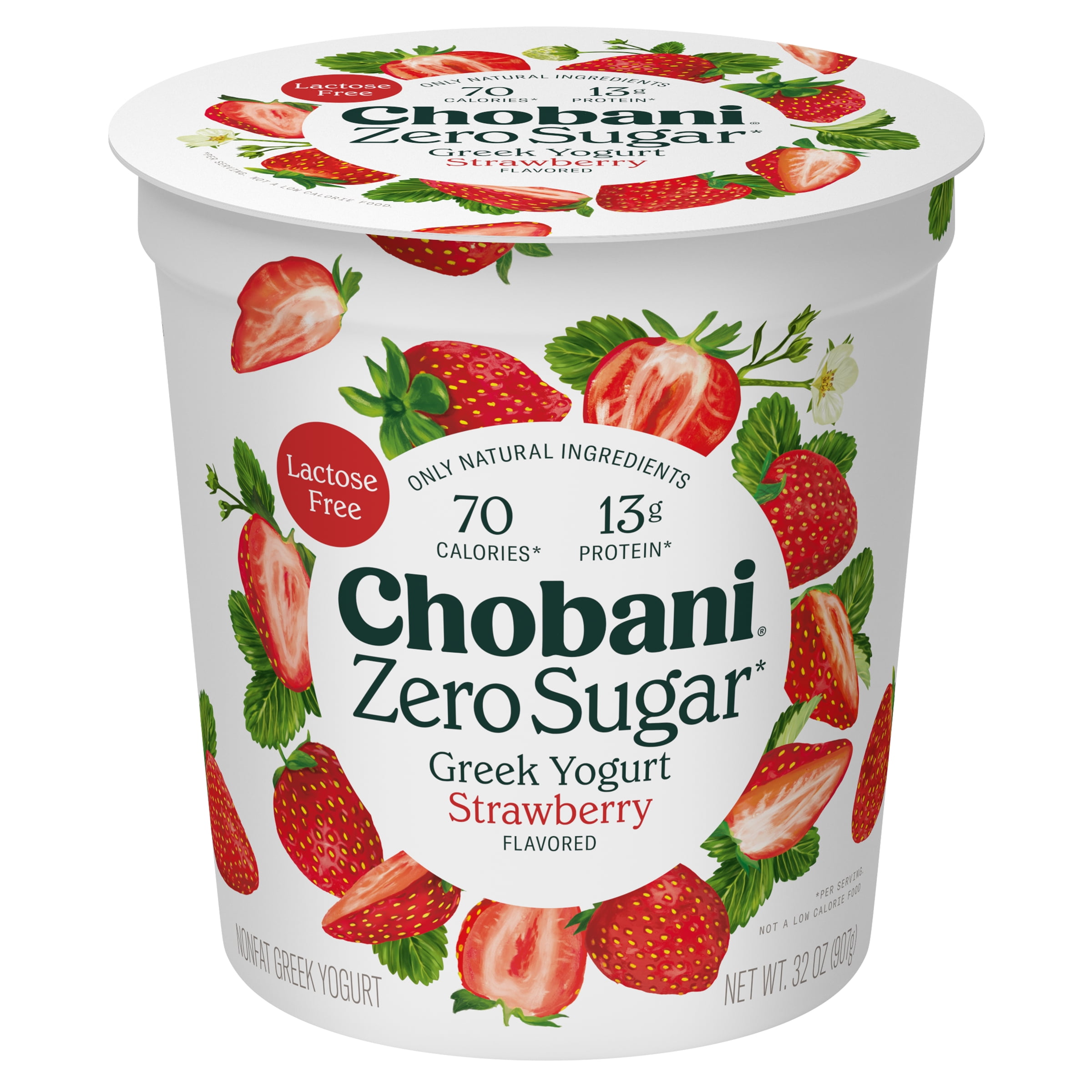 Chobani Zero Sugar Non-Fat Greek Yogurt Strawberry 32 oz Tub - Walmart.com
