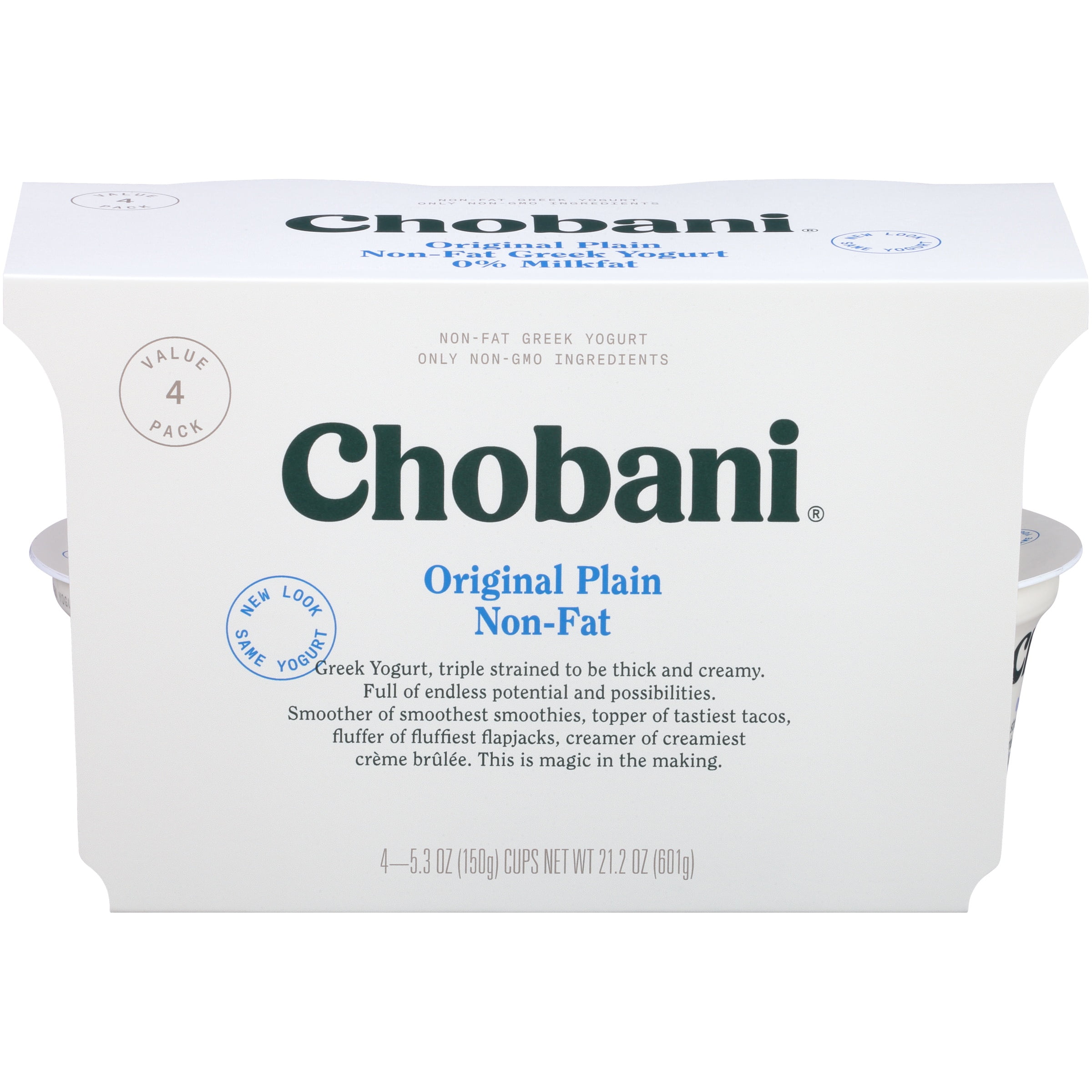 Chobani Original Plain Fat-Free Greek Yogurt, 5.3 Oz., 4 Cups - Walmart.com