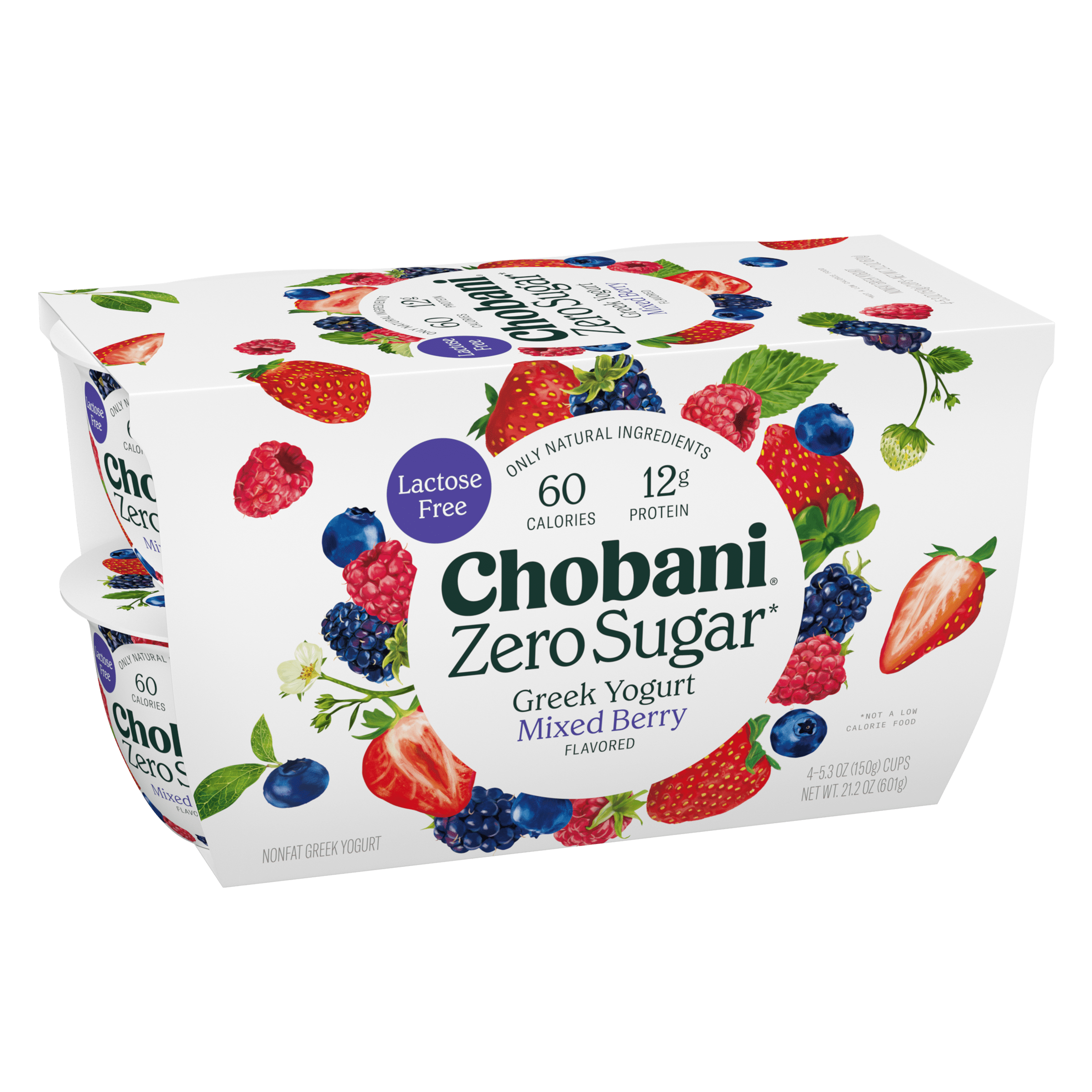 Chobani Zero Sugar Non-Fat Greek Yogurt Mixed Berry 5.3 oz Cup, 4 Pack ...