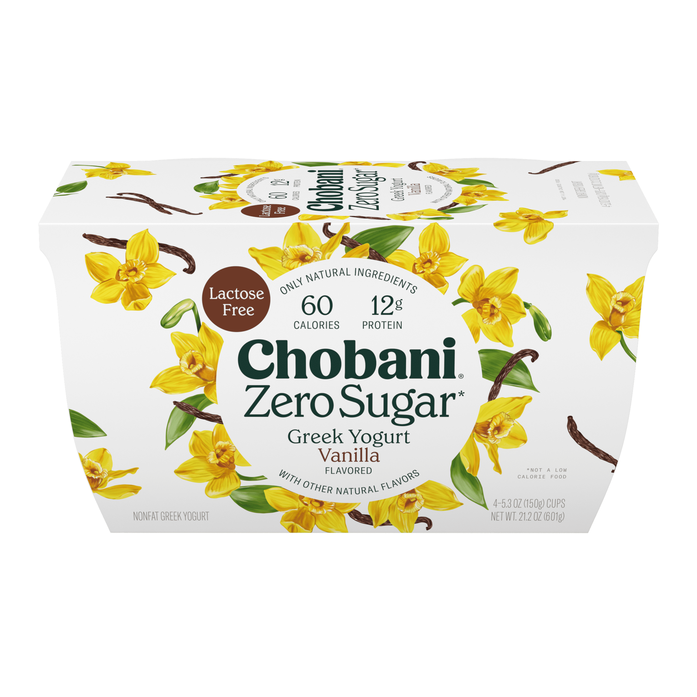 Chobani Zero Sugar Non-Fat Greek Yogurt Vanilla 5.3 oz Cup, 4 Pack ...