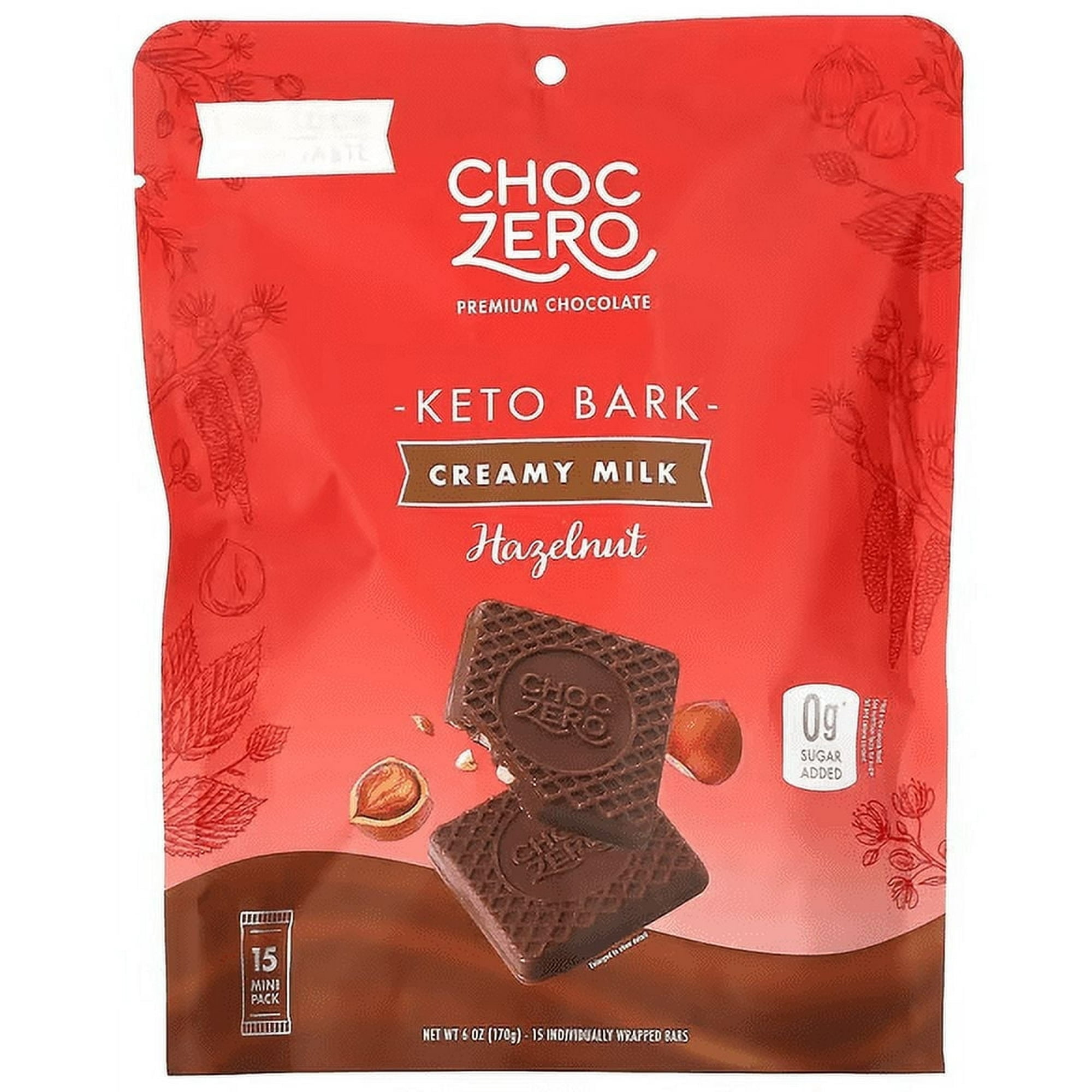 ChocZero, Keto Bark, Creamy Milk, Hazelnut, 15 Mini Packs, 6 oz Pack of ...
