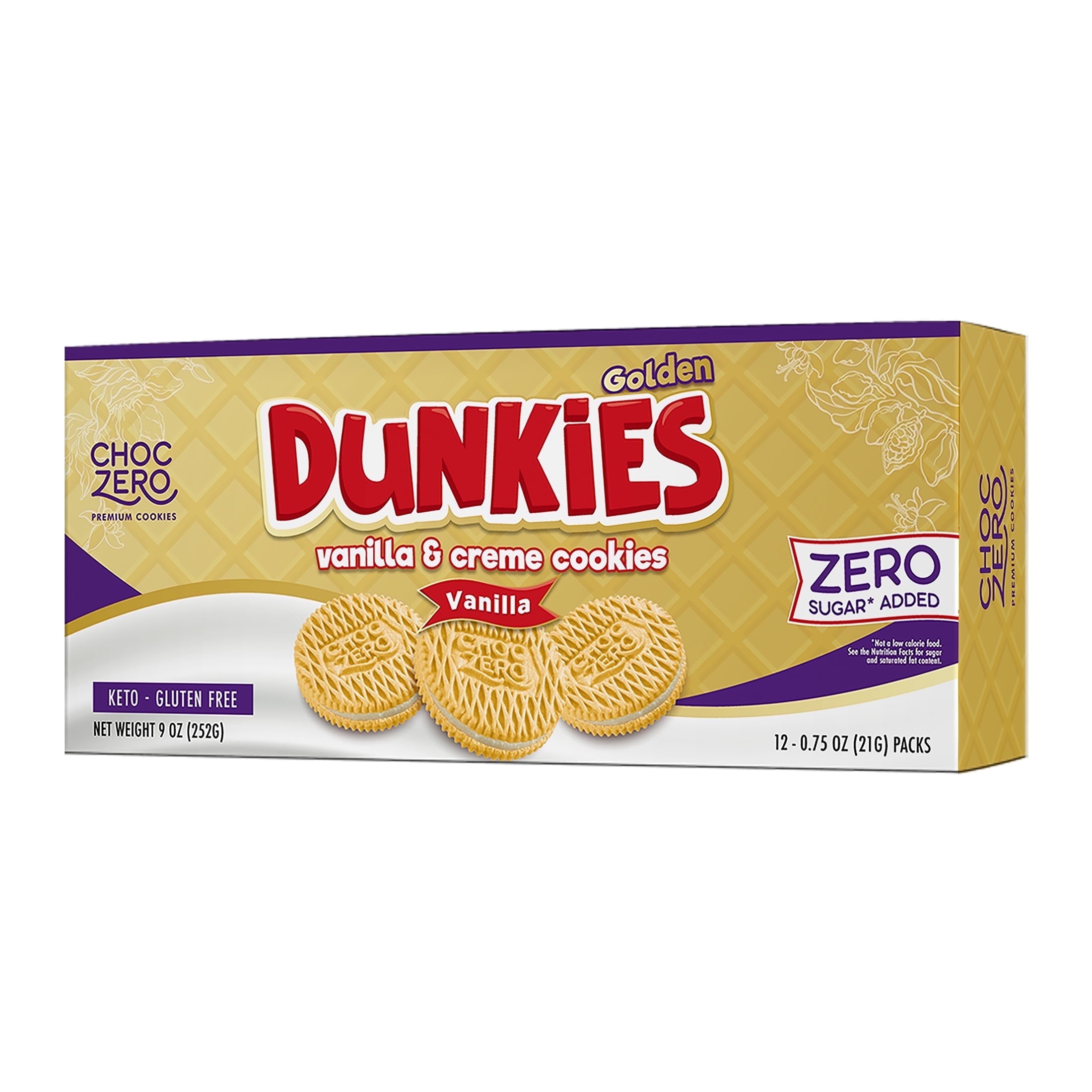 ChocZero Dunkies Gluten Free, Keto Vanilla Sandwich Cookies, 9 oz ...