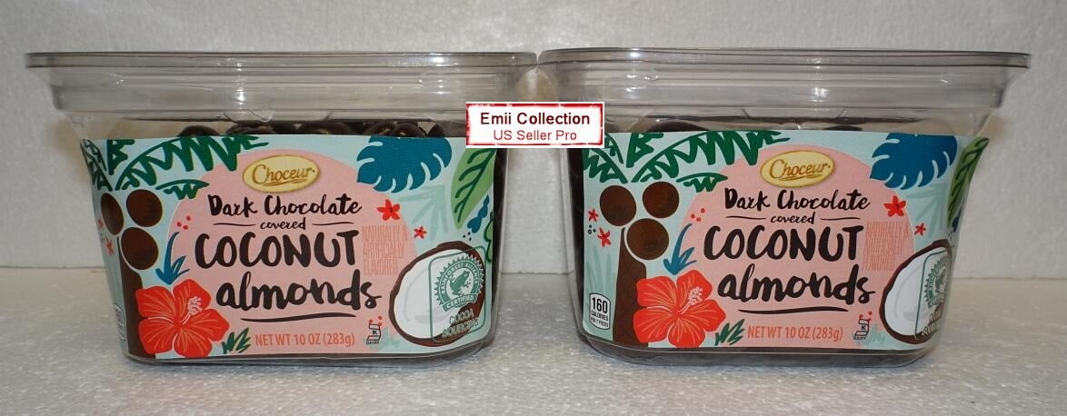 Choceur Dark Chocolate Covered Coconut Almonds 10oz 283g (2 Tubs ...