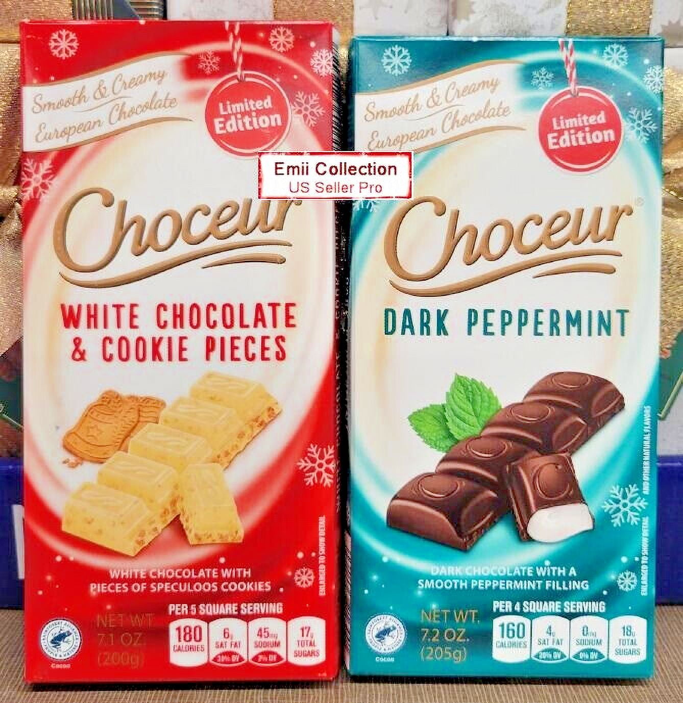Choceur Limit Edition White Chocolate Cookie Pieces & Dark Peppermint 7.1oz 200g (2 Boxes ...