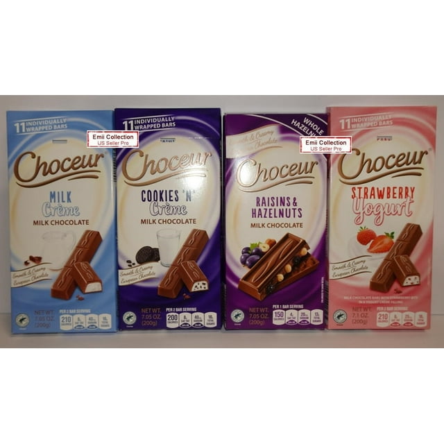 Choceur Milk Chocolate Bars Milk Crème, Milk Hazelnut Crisp, Raisin & Nut, Strawberry Yogurt ...