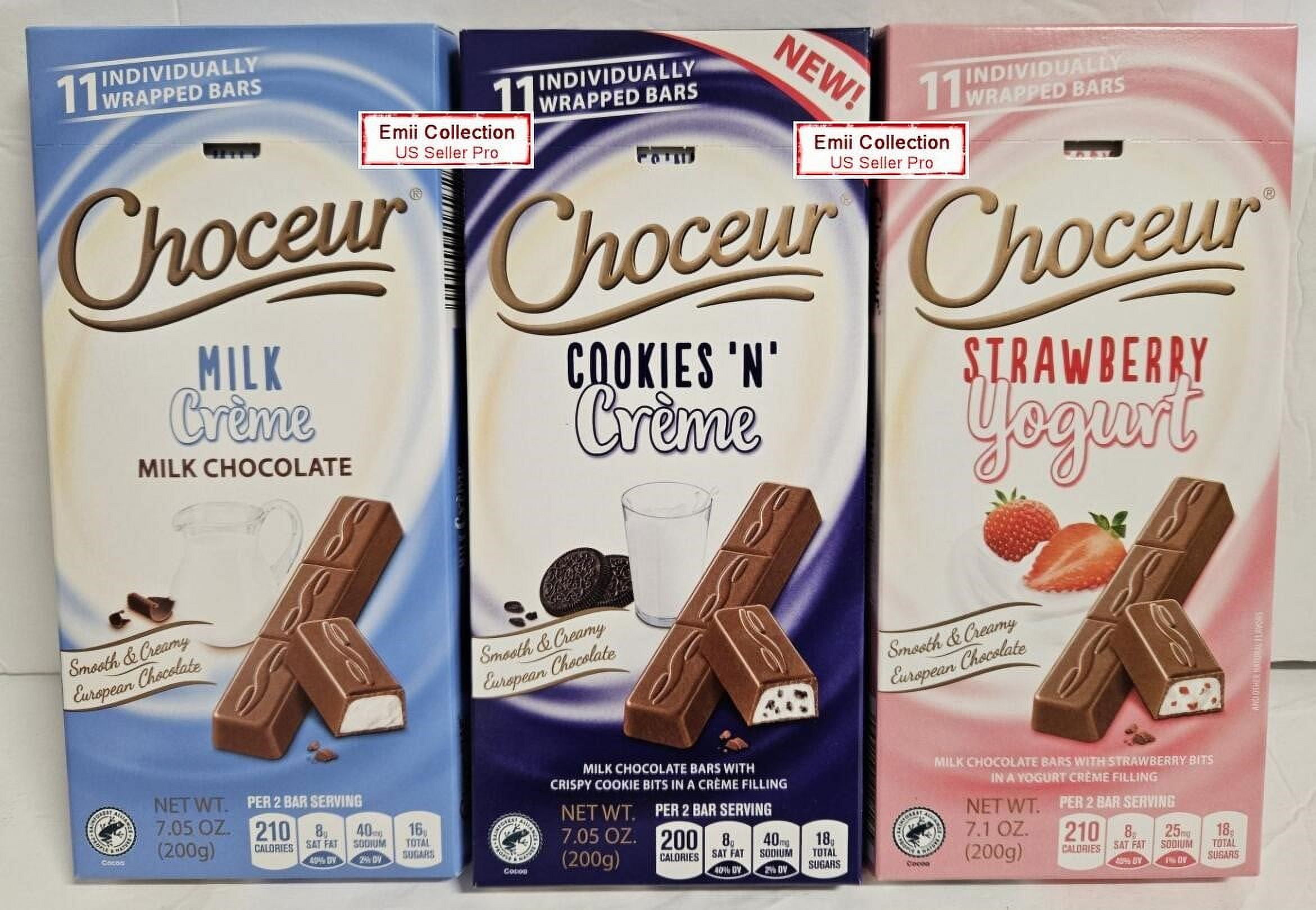 Choceur Smooth & Creamy European 3 Flavors Milk Chocolate Bars Set: Milk Crème, Cookies N Crème ...