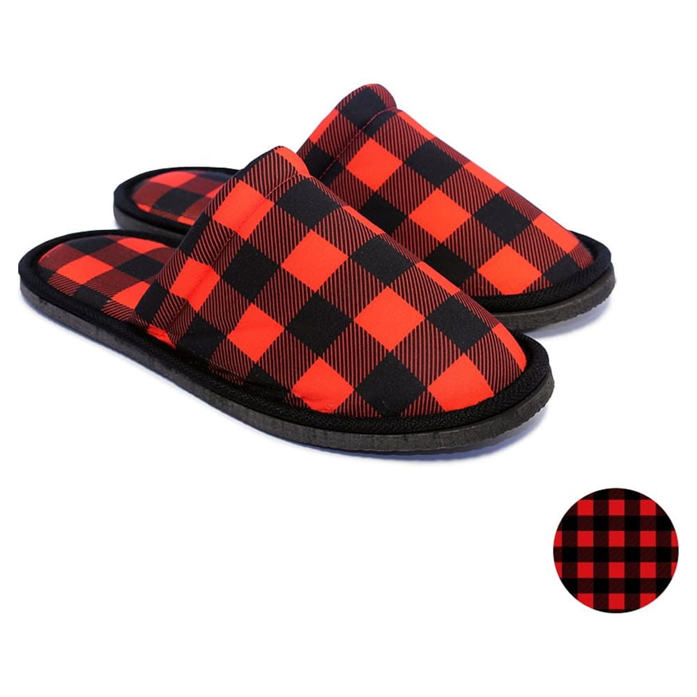 Chochili Men Lumberjack Home Slippers Black Red Lightweight Silent Walk ...