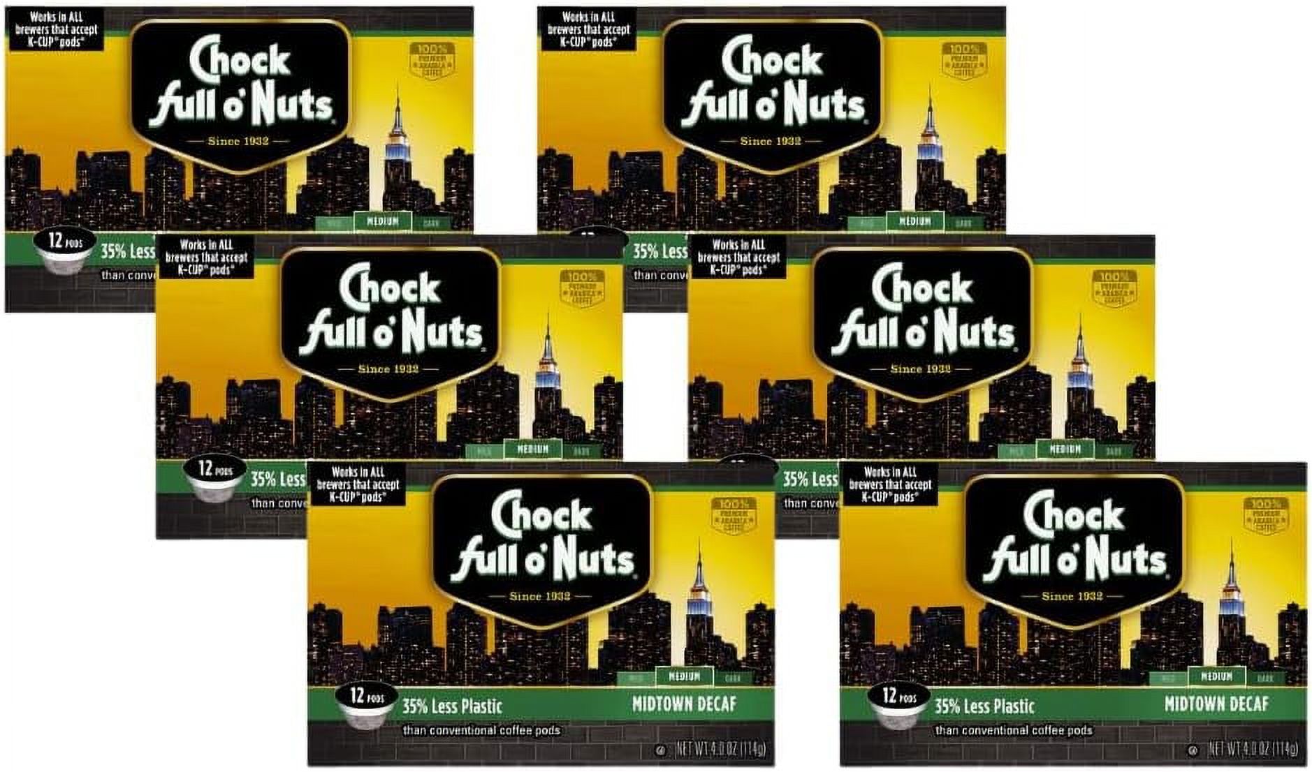 Chock Full o'Nuts Midtown Decaf, Single Serve Cups, Case of 6 - Walmart.com