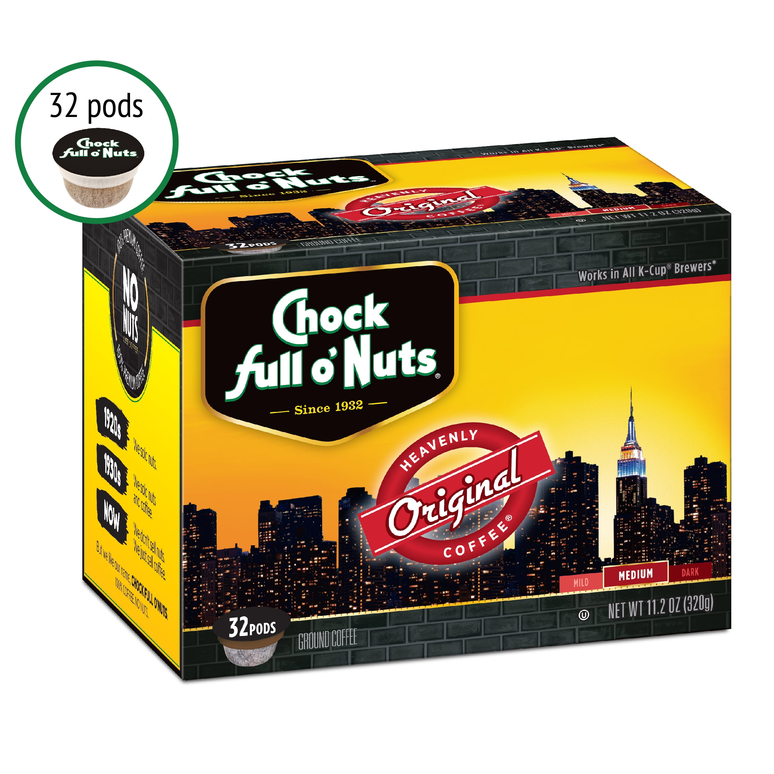 Chock full o'Nuts Original Medium Roast Single Serve Coffee 32 ct Box ...