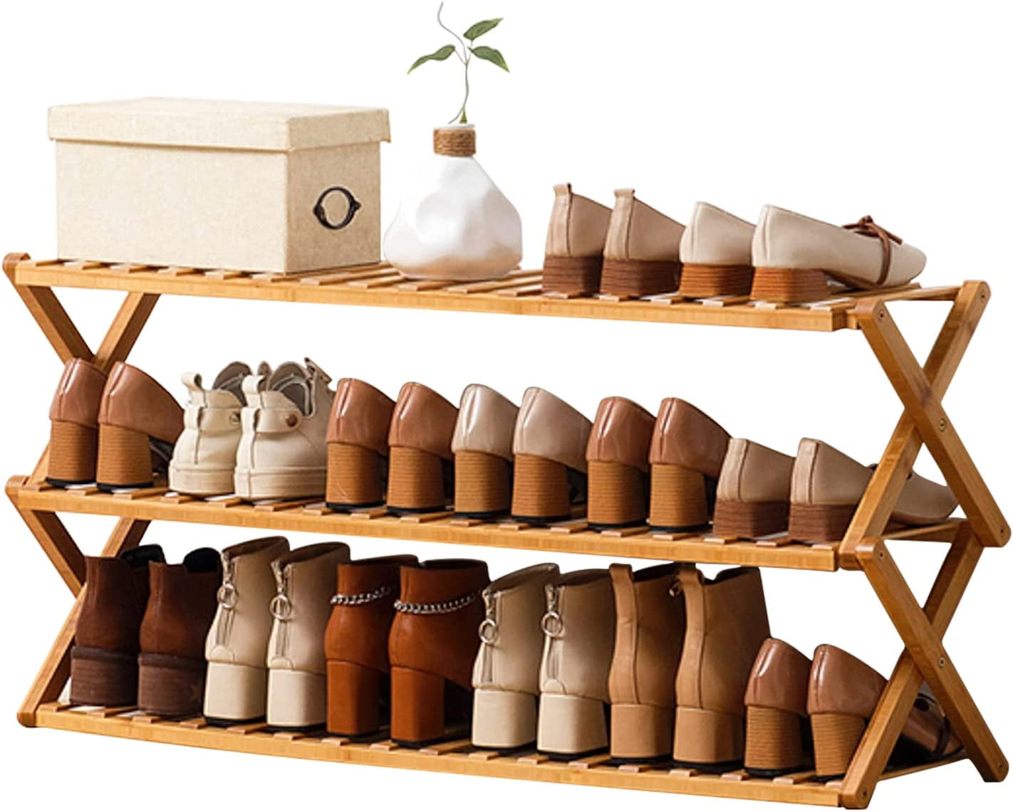 Free Standing Shoe Racks for Closet, Shoe Shelf Bamboo Shoe Rack for ...