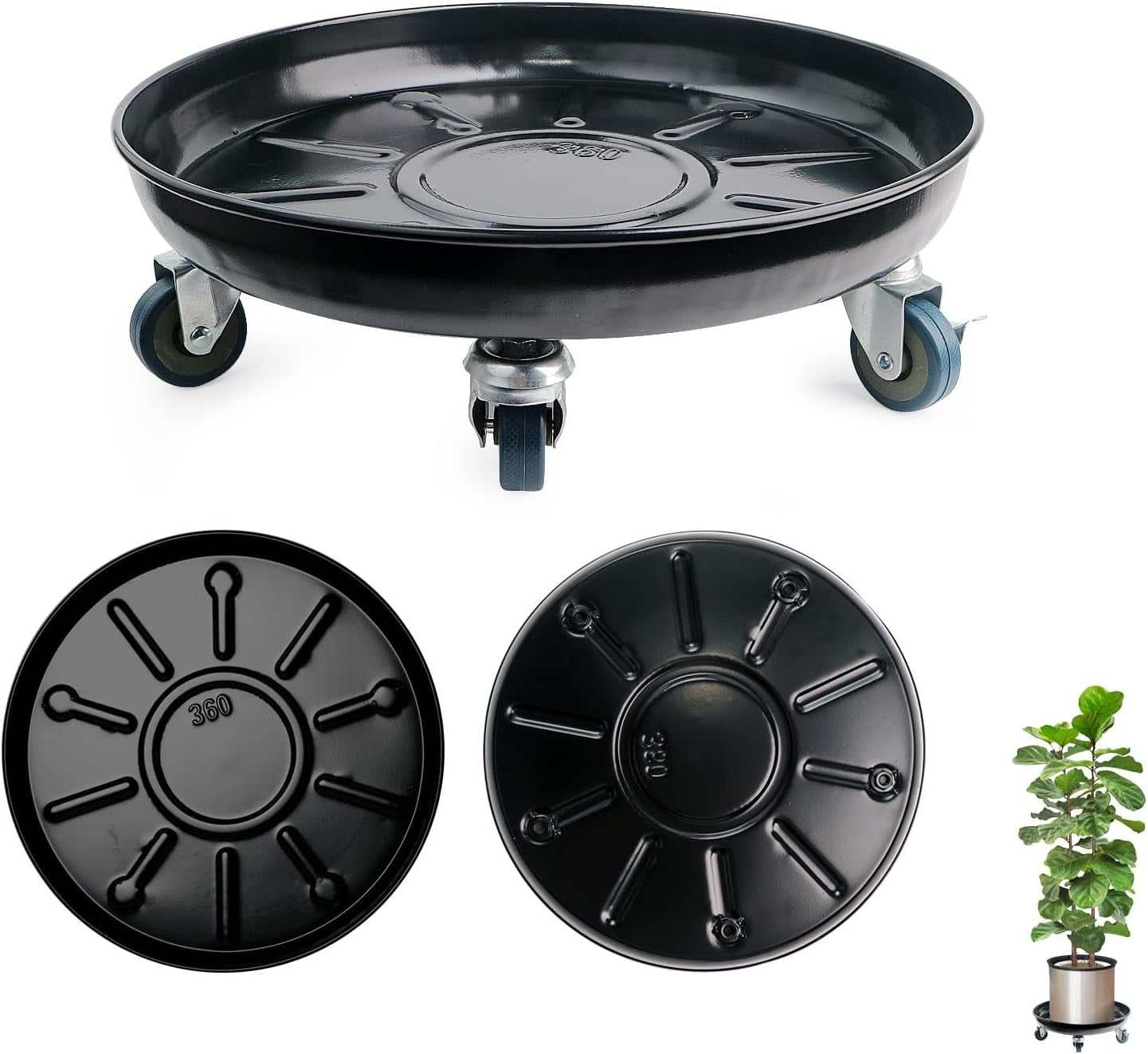 Choclaif Plant Caddy with Wheels,3 Pack Black Heavy Duty Plant Stand ...