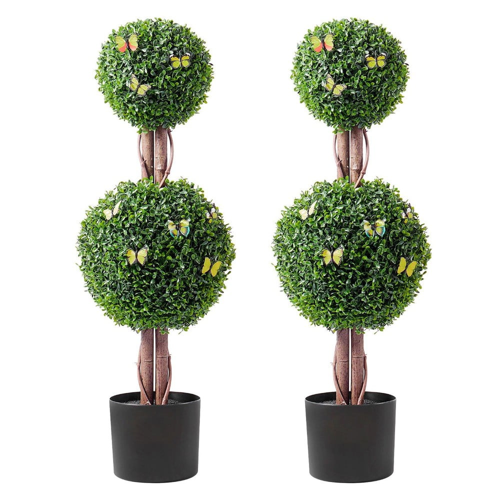 Choco Moon 2 Pack 3' Artificial Yew Topiary Bush Faux Plant UV ...