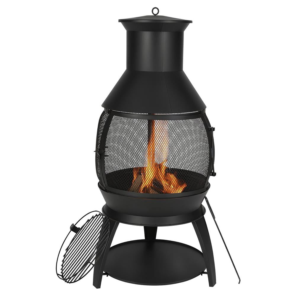 Choco Moon 22" Large Outdoor Fire Pit, Rustic Iron Chiminea with Grill ...
