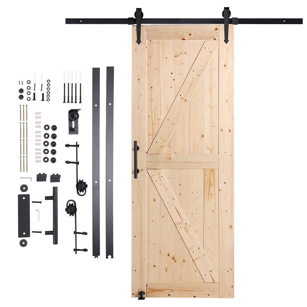 Choco Moon 30" x 84" Wide Spruce Wood Sliding Barn Door, Silent ...