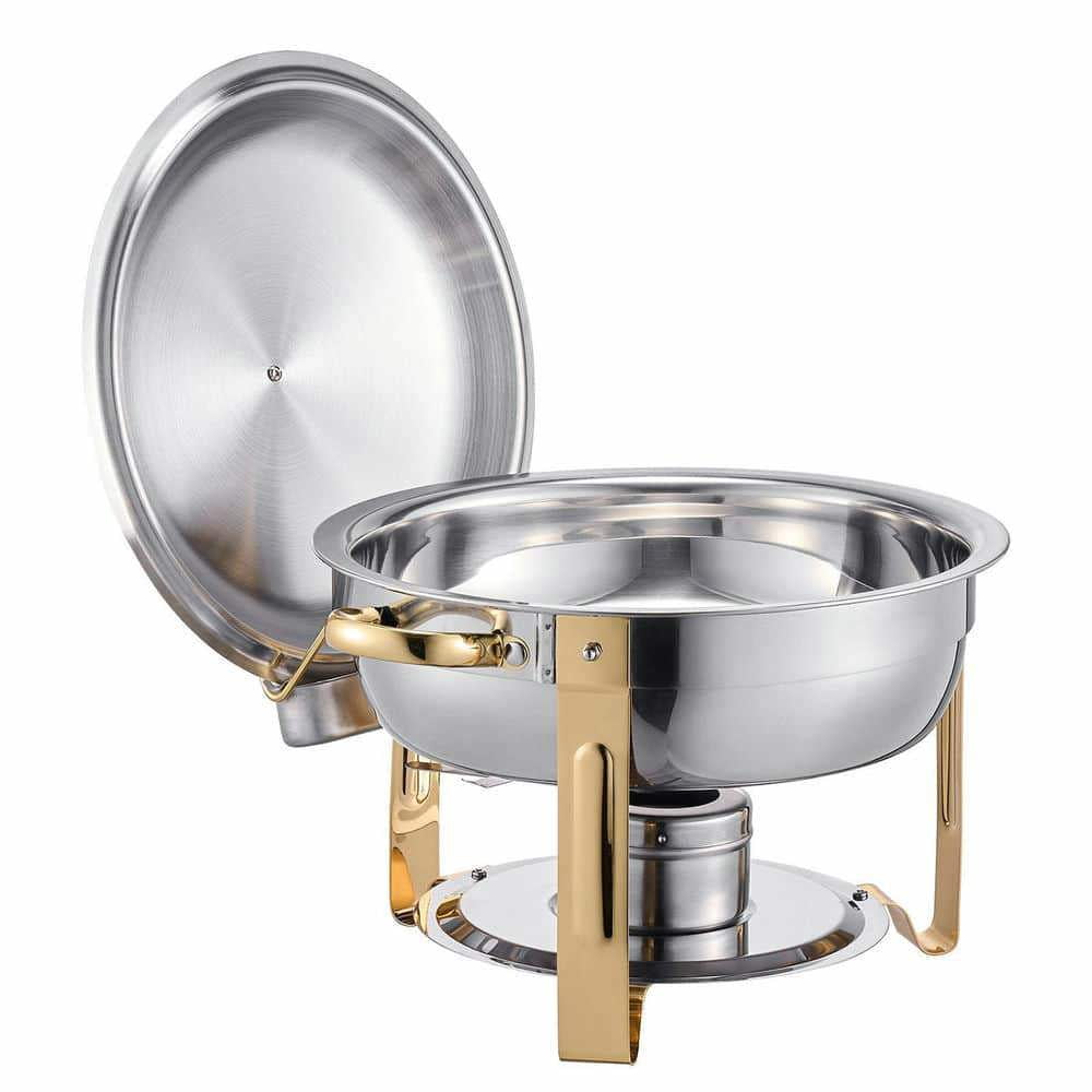 Choco Moon 5 Qt 4 Pack Round Chafing Dish Buffet Set Full-Size Pan Stainless Steel, Gold ...