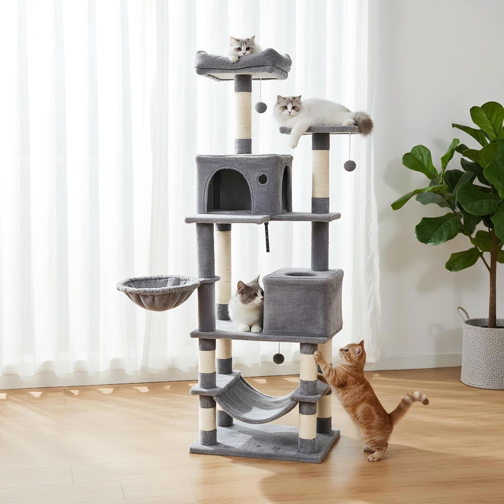 Choco Moon 66" Tall Cat Tree w/2 Condos & Sisal Posts, Cat Climbing ...