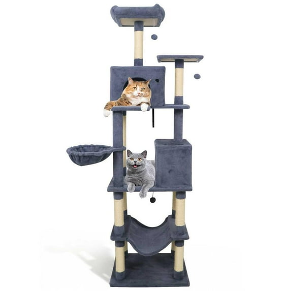 Choco Moon 80" Tall Cat Tree w/2 Large Condos & Dangling Toys, Cat ...
