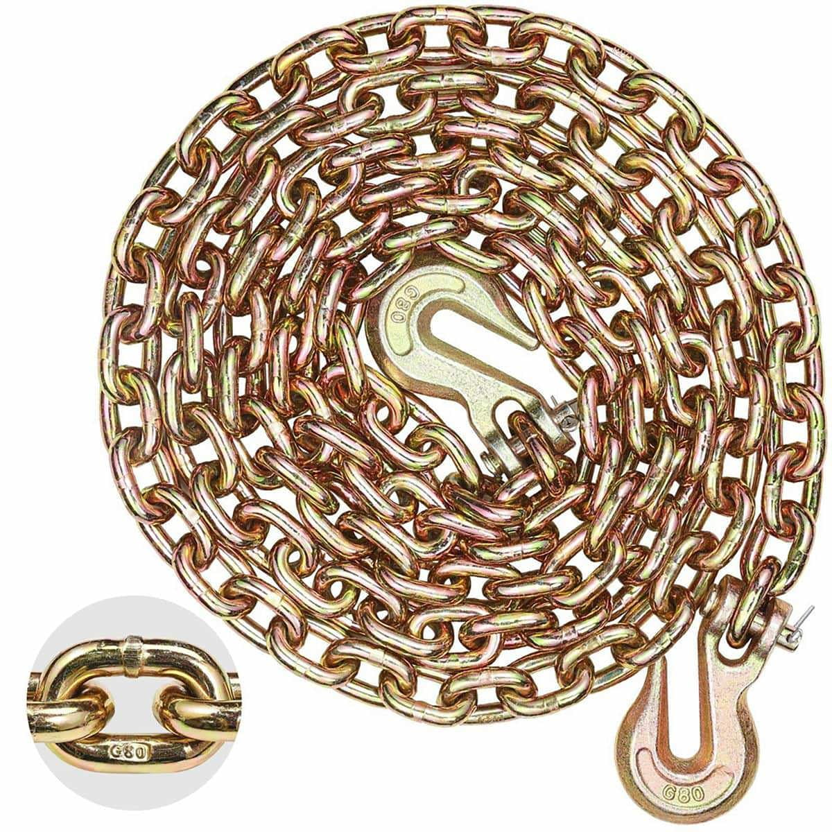 Choco Moon Binder Chain G80 Tie Down Tow Chain 5/16" x 10.3' Heavy Duty 4900 lbs, 2 Hooks ...
