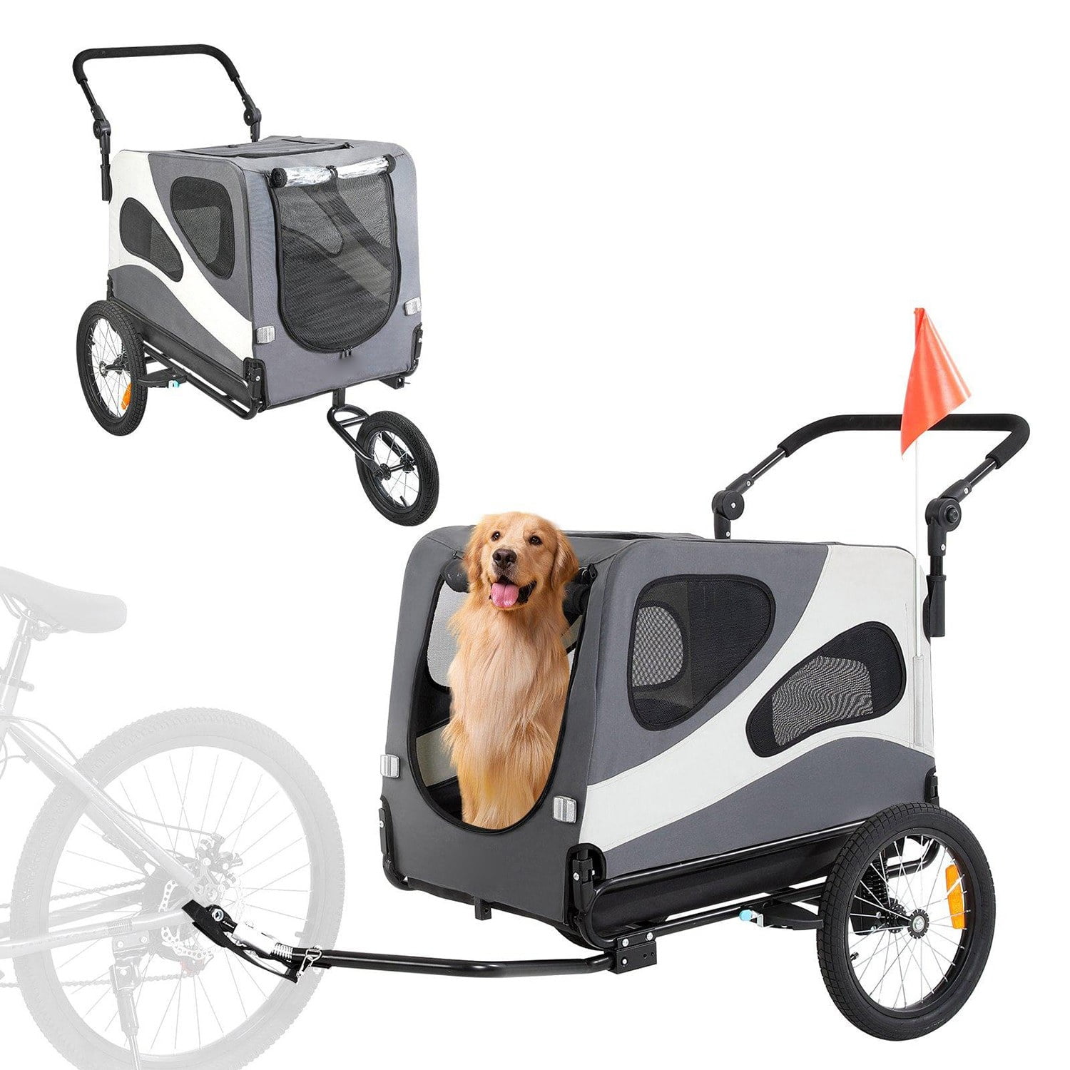 Choco Moon Dog Bike Trailer, 100 lbs Capacity, 2-in-1 Pet Stroller & Carrier, Easy Fold Frame ...