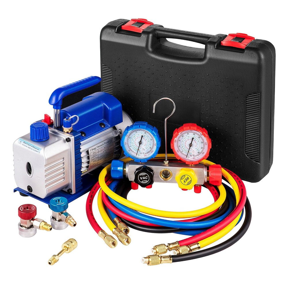 Choco Moon HVAC Refrigeration Kit, 4.8CFM 1/3 HP Single Stage Pump, R410A R134A R22 Gauge Set ...