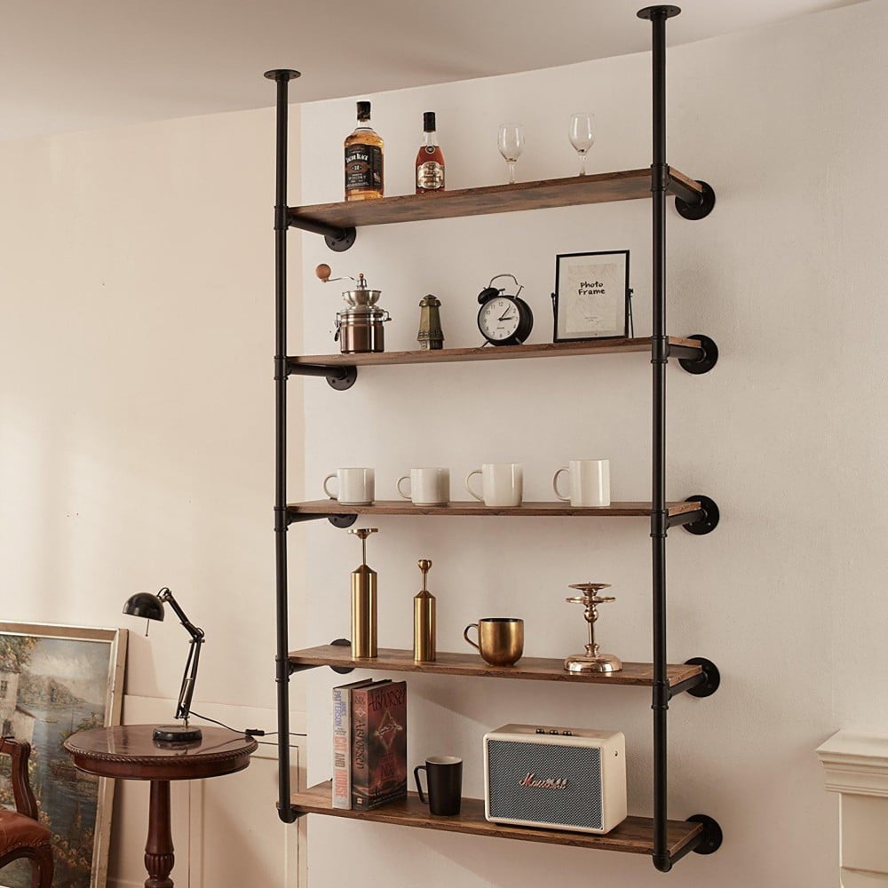 Choco Moon Industrial Pipe Shelf 5 Tier 2PCS, 11.8in Wide Wall-Mount ...