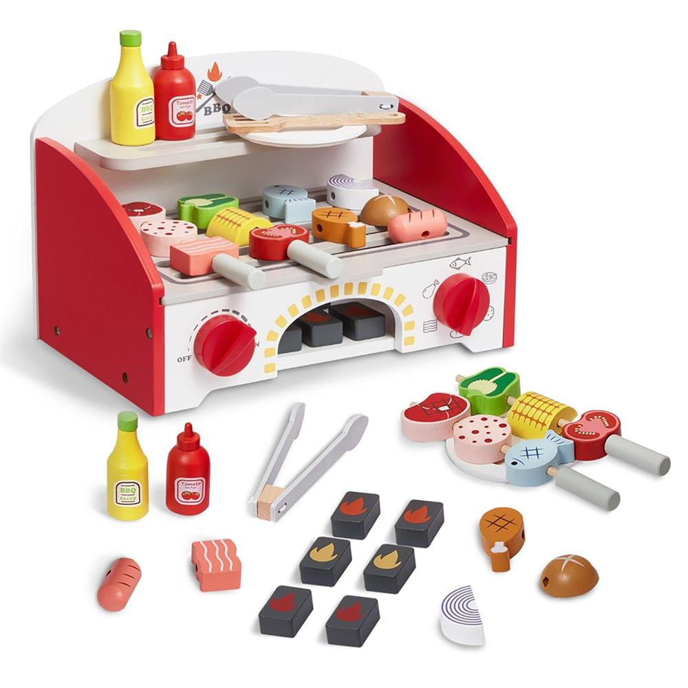 Choco Moon Kids BBQ Playset, 26-Piece Wooden Grill Toy with Sound ...