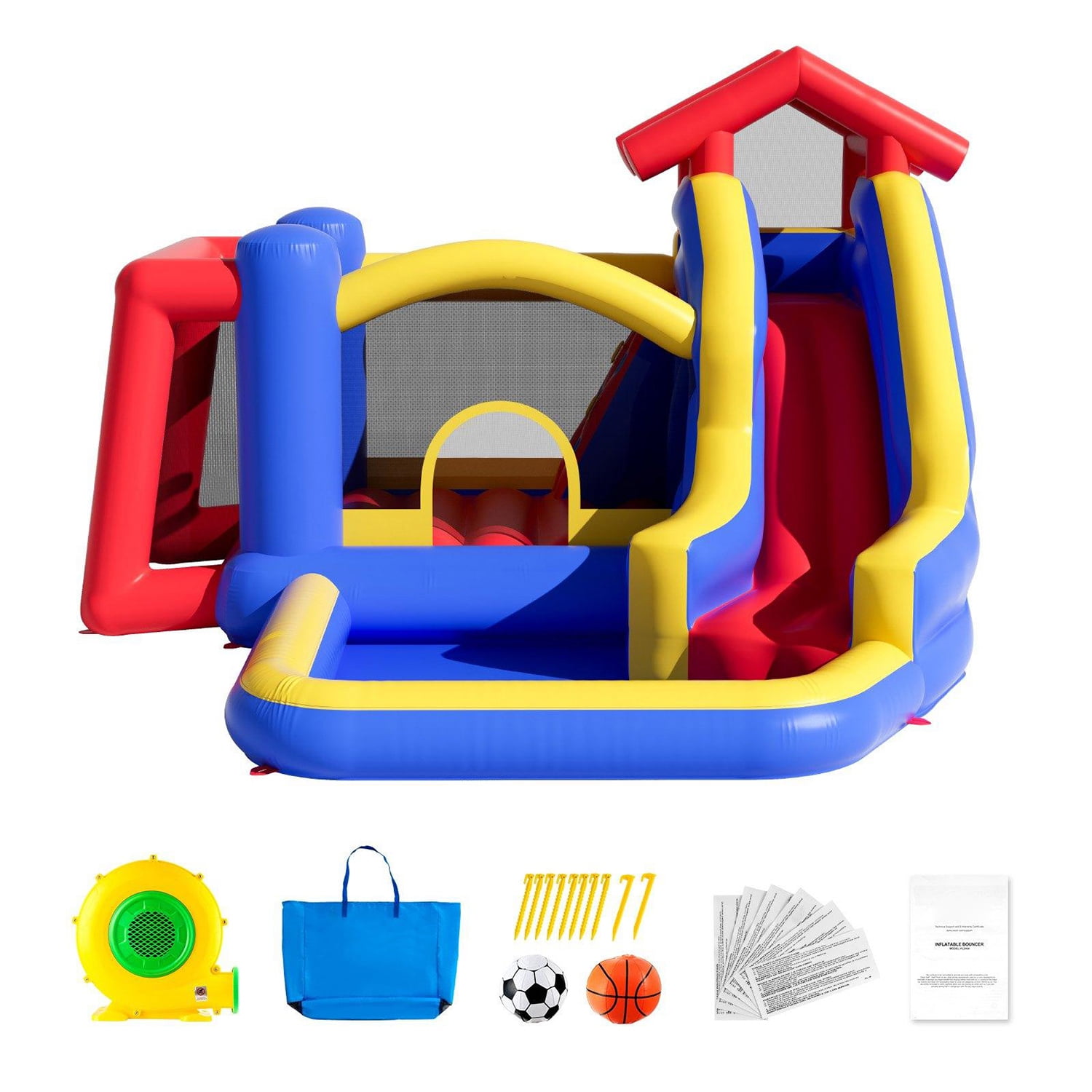 Choco Moon Kids Inflatable Bouncy House with Trampoline, Slide ...