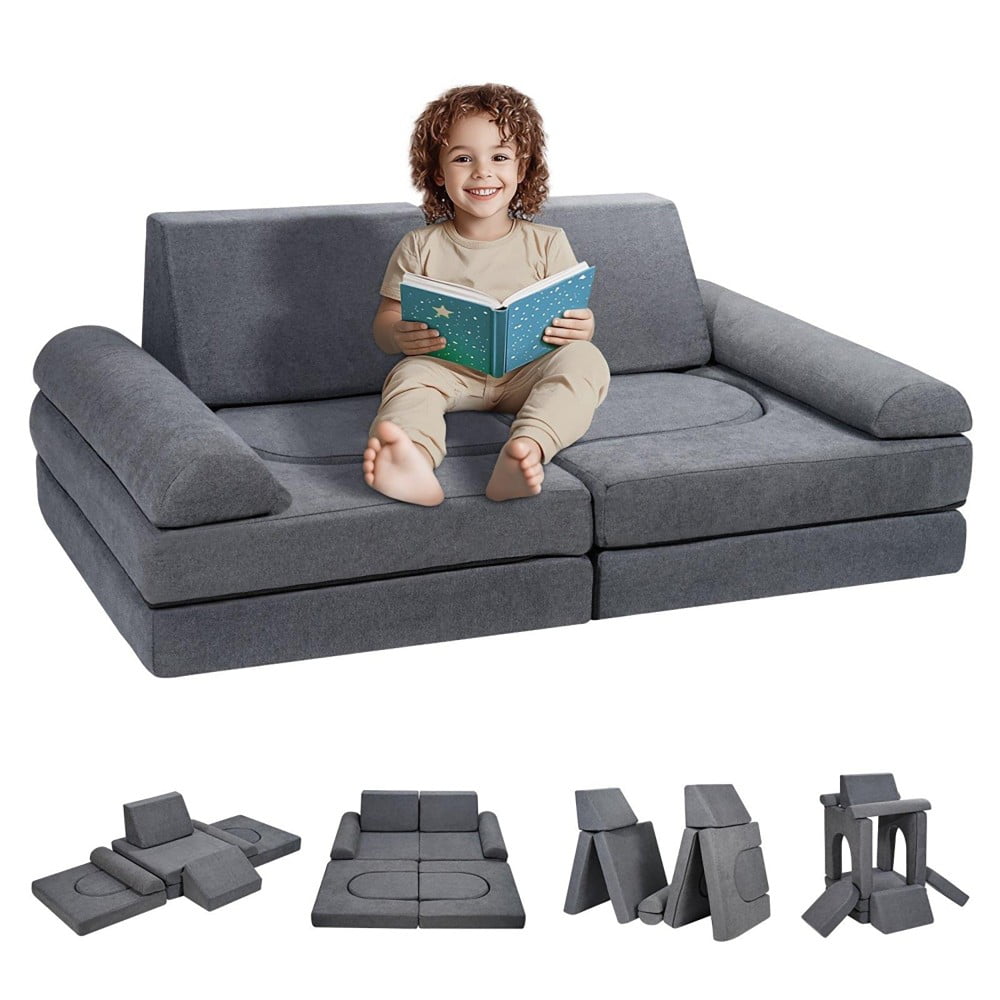 Choco Moon Modular Couch Set, 10-Piece Kids Play Sofa Bed, Toddler Sofa ...