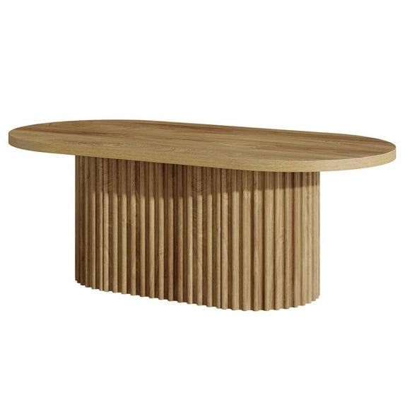 Choco Moon Oval Coffee Table, 47.2" Farmhouse Wooden Center Table with ...