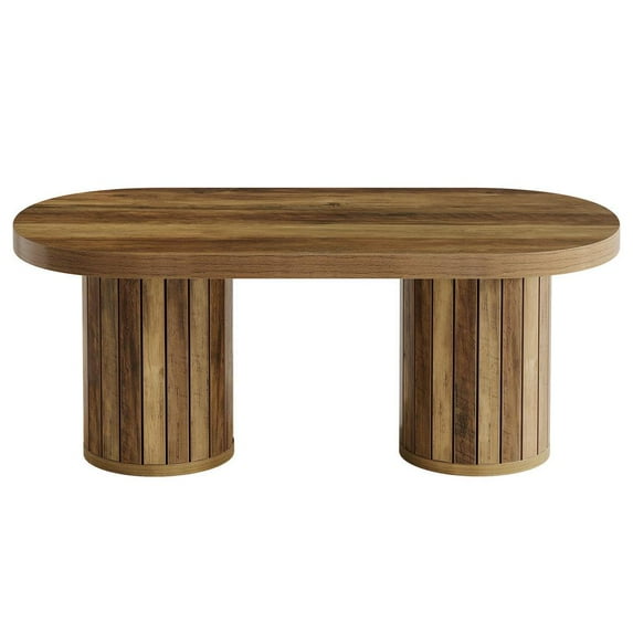 Choco Moon Oval Fluted Coffee Table, 47.2" Farmhouse Wooden Center ...