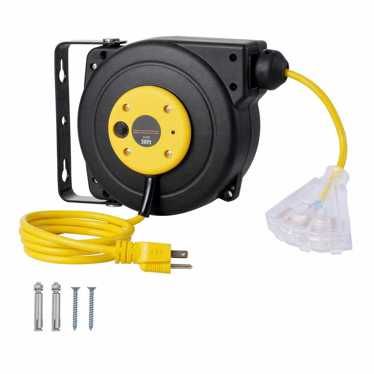 Choco Moon Retractable Extension Cord Reel Power Cord Reel 30FT 16AWG/3C SJTOW, Black - Walmart.com