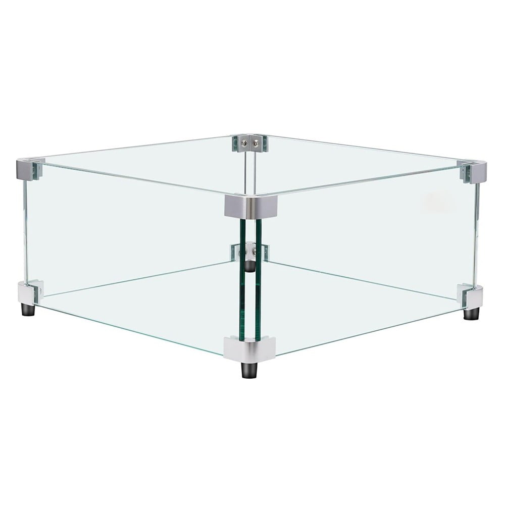 Choco Moon Square Fire Pit Wind Guard, Clear Tempered Glass Shield ...