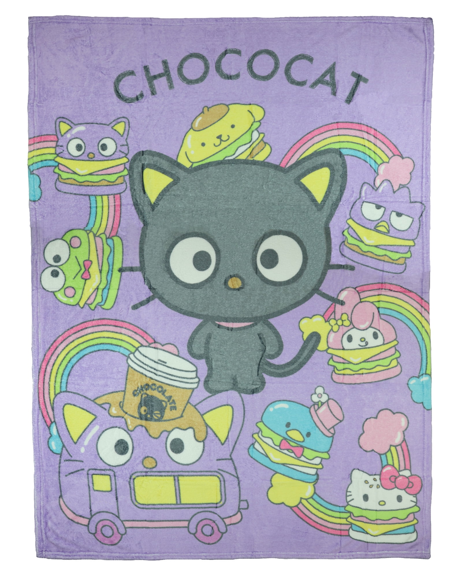 Chococat Blanket Go Choco Rainbow and Friends Plush Fleece Throw 46" X ...